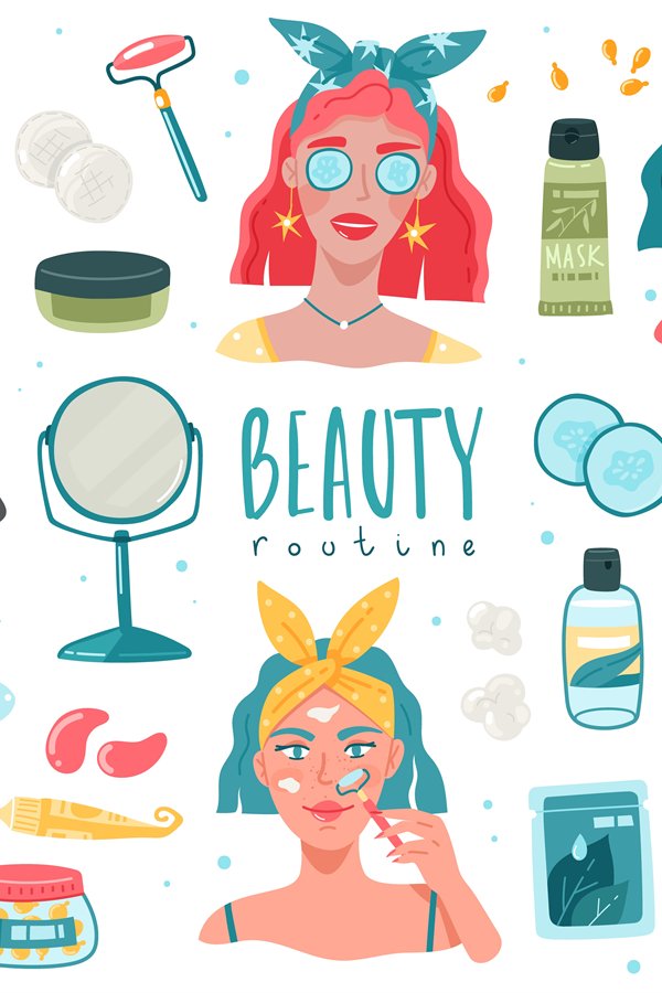 Beauty routine women. Young girls face skin caring, organic