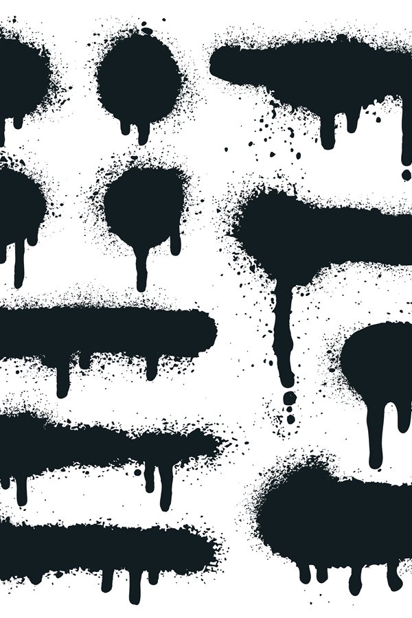Spray paint shapes. Sprayed grunge dripping dots and borders