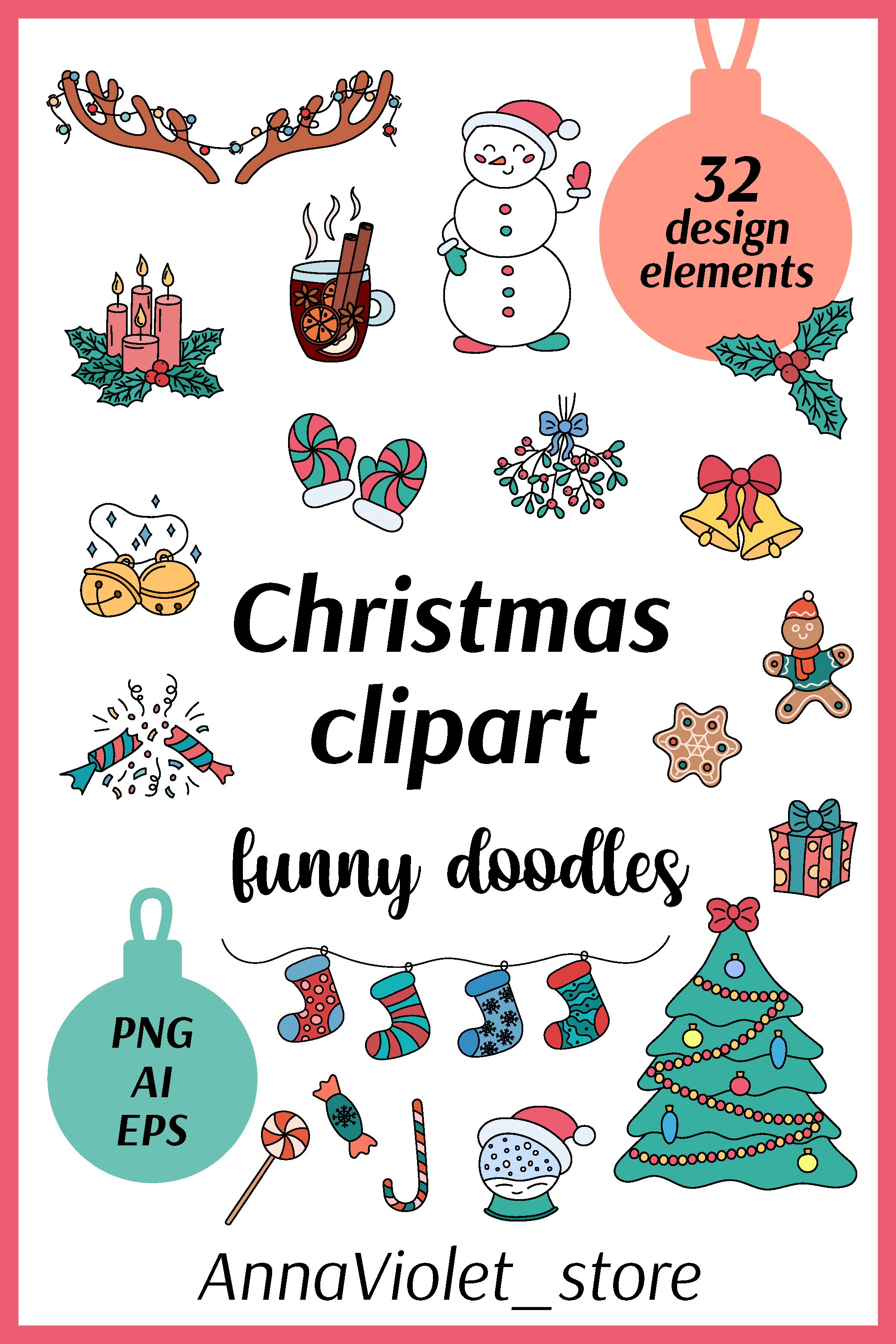 Christmas Clipart PNG | Funny doodles | Vector Illustrations