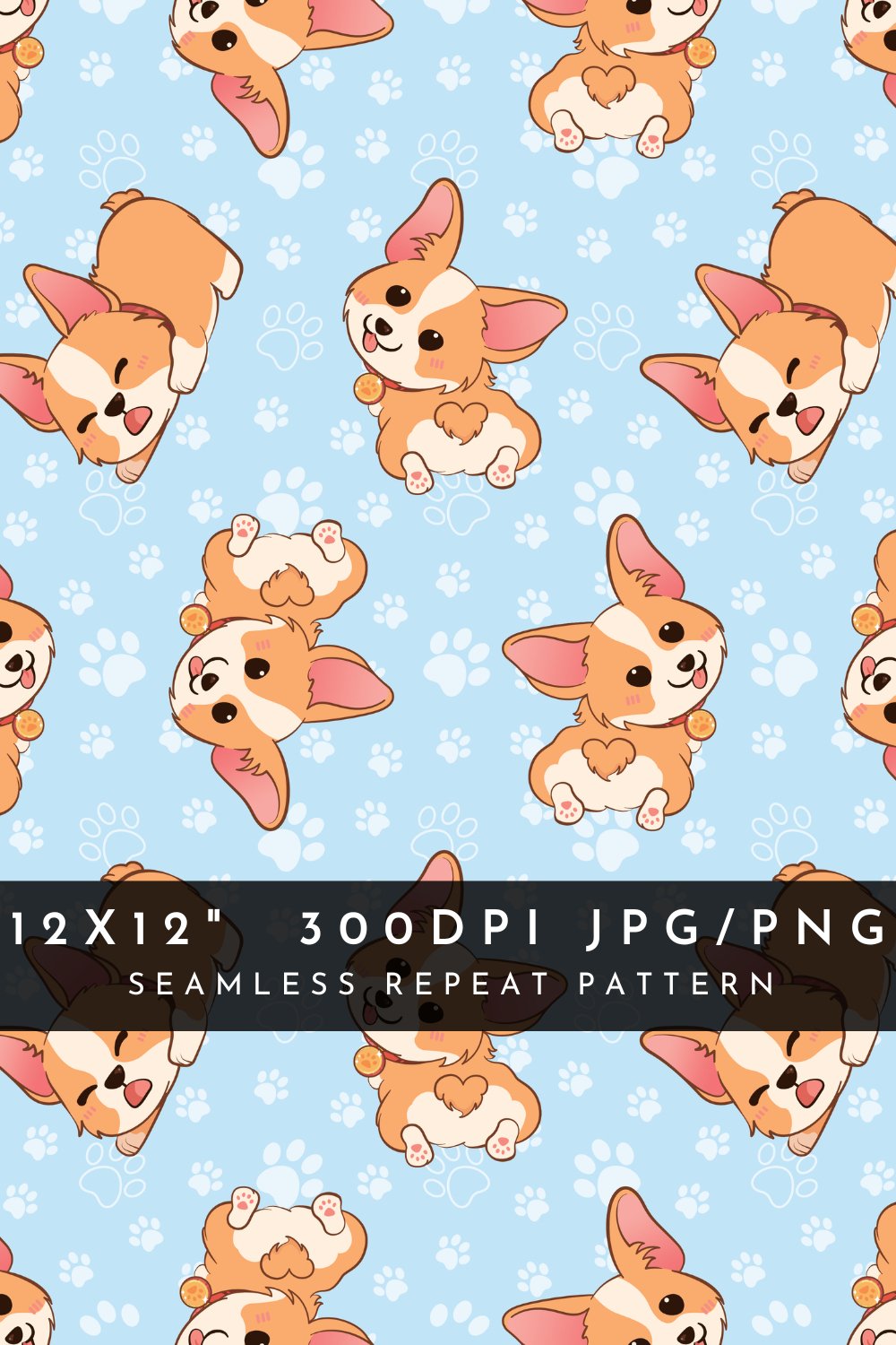 Corgi Dog cartoon Seamless pattern Corgi Digital Paper