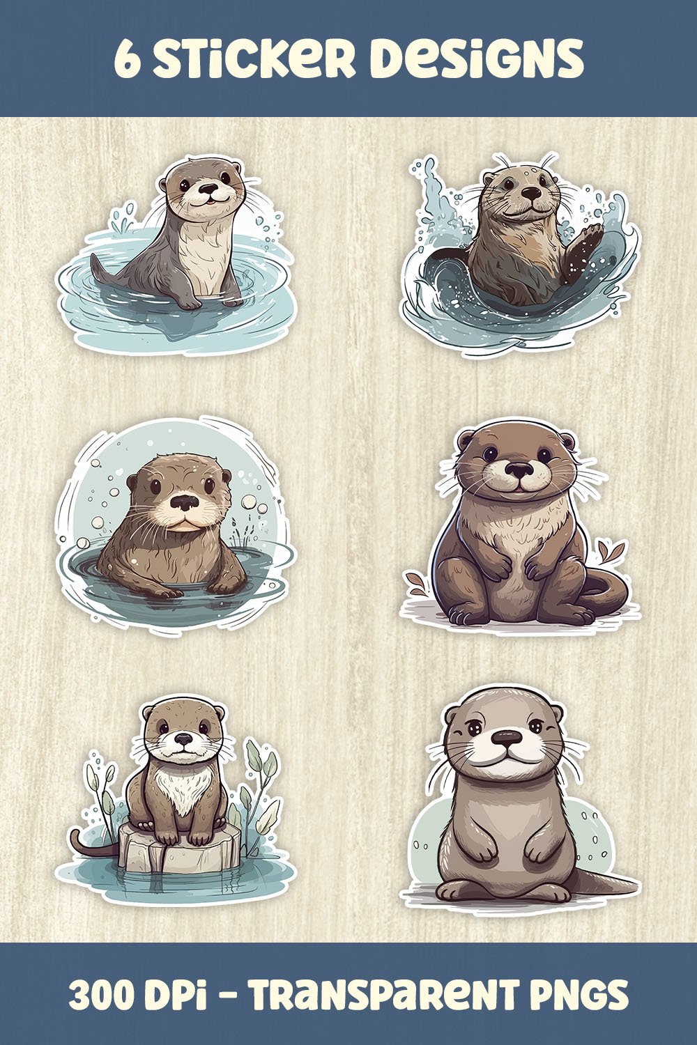 Hand drawn otters sticker bundle