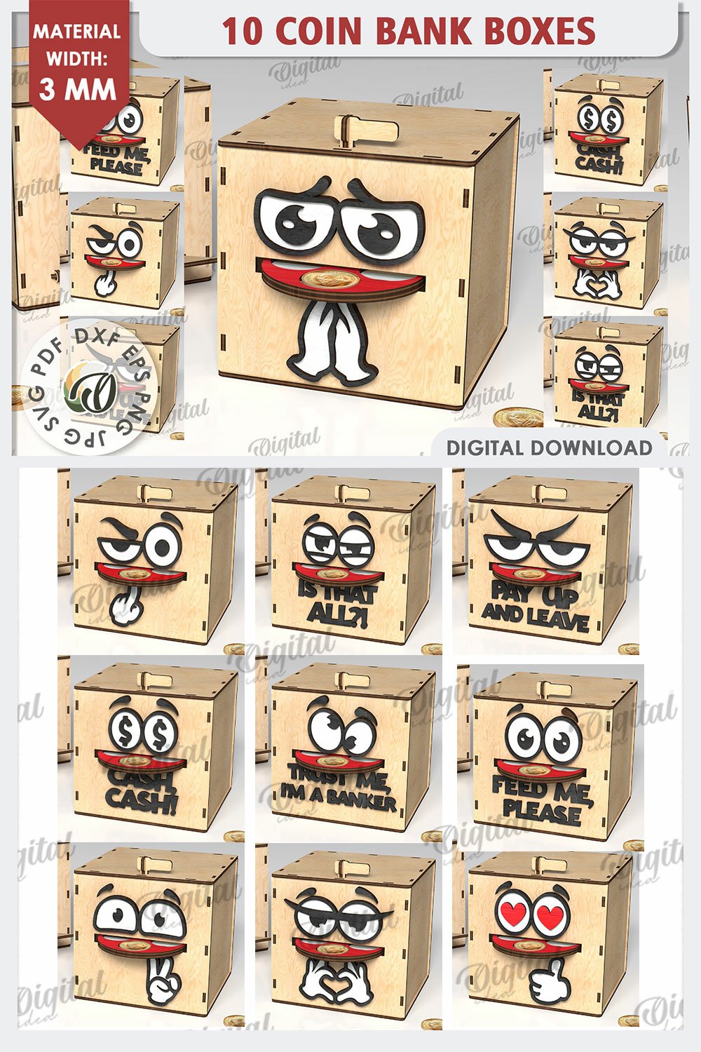 Coin Bank Boxes Laser Cut Bundle. Wooden Piggy Banks SVG
