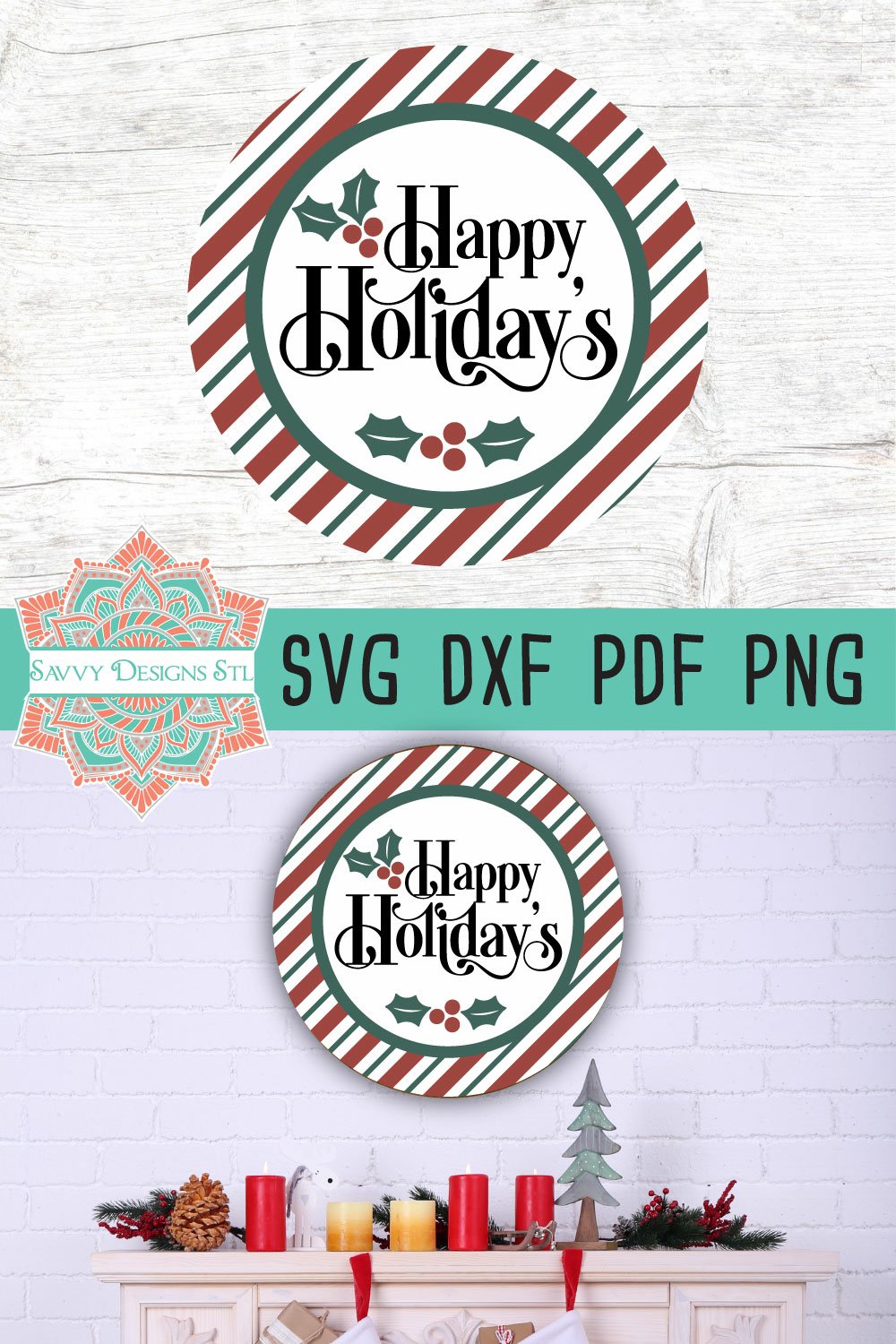 Happy Holidays Christmas Round Sign Cut File