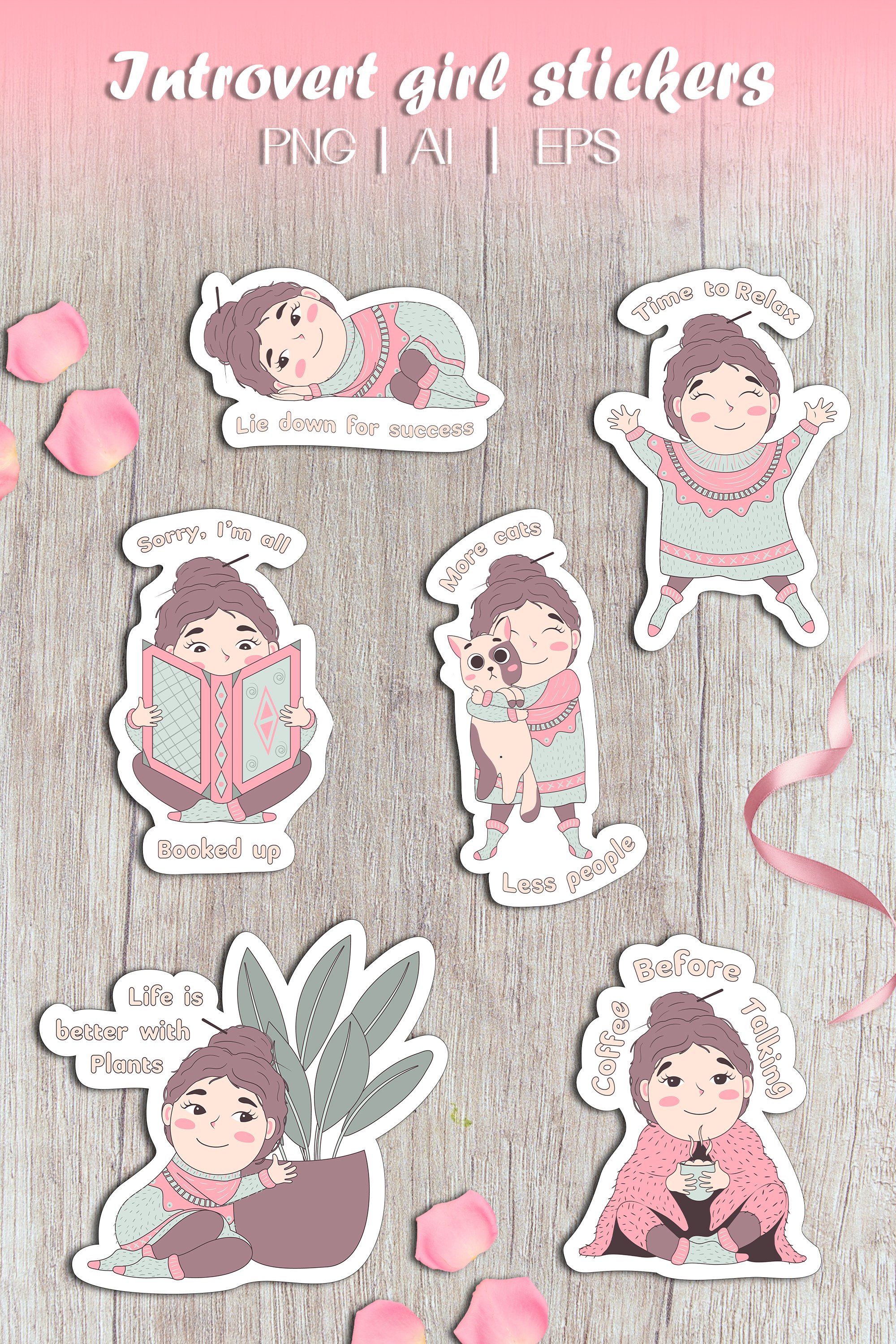 Cute introvert girl printable stickers | Homebody girl png