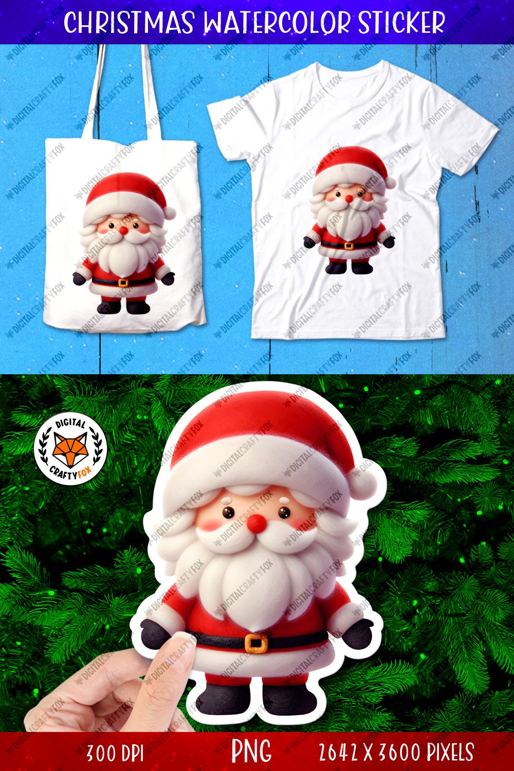 Christmas Santa Claus Sticker PNG, Christmas Felt Sticker
