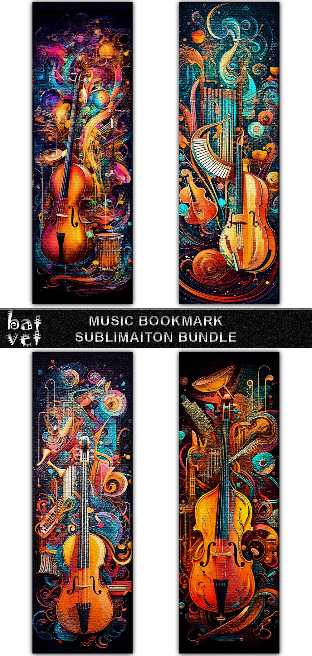 Music Bookmark Sublimation | Musical Instrument Bookmark PNG