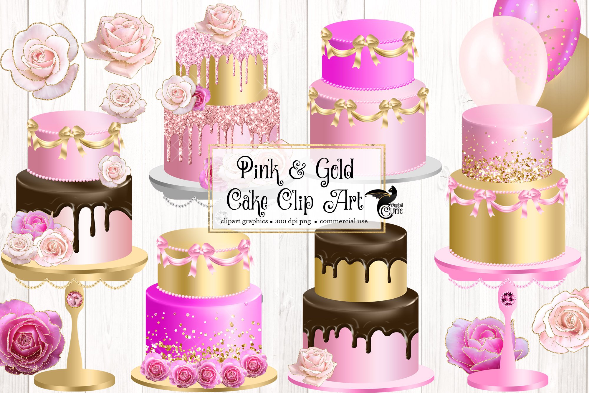Pink and Gold Cakes Clipart