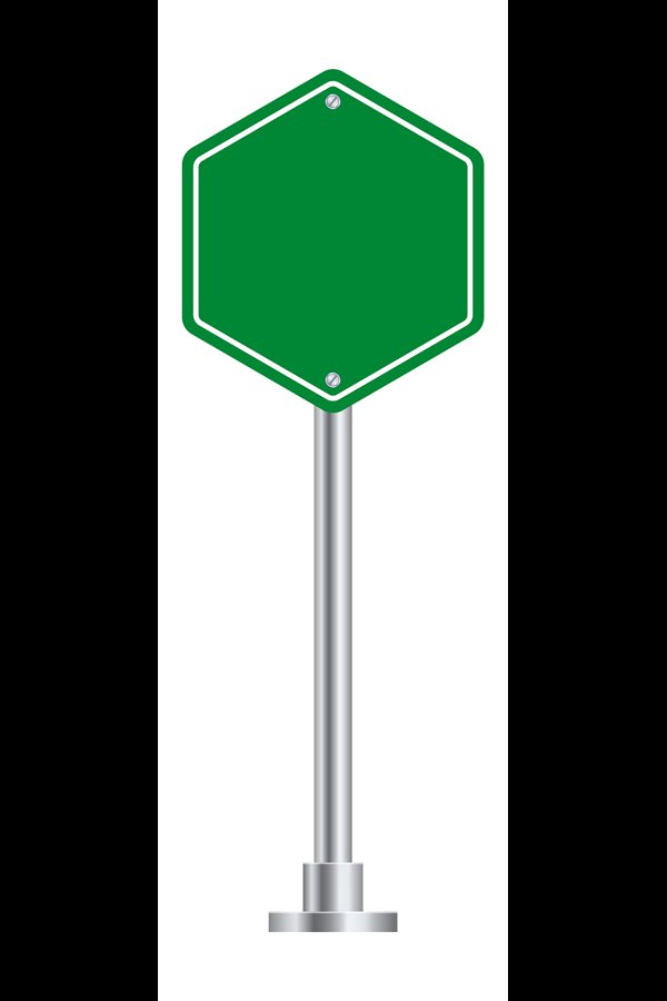 Hexagon road sign. Green highway blank billboard.