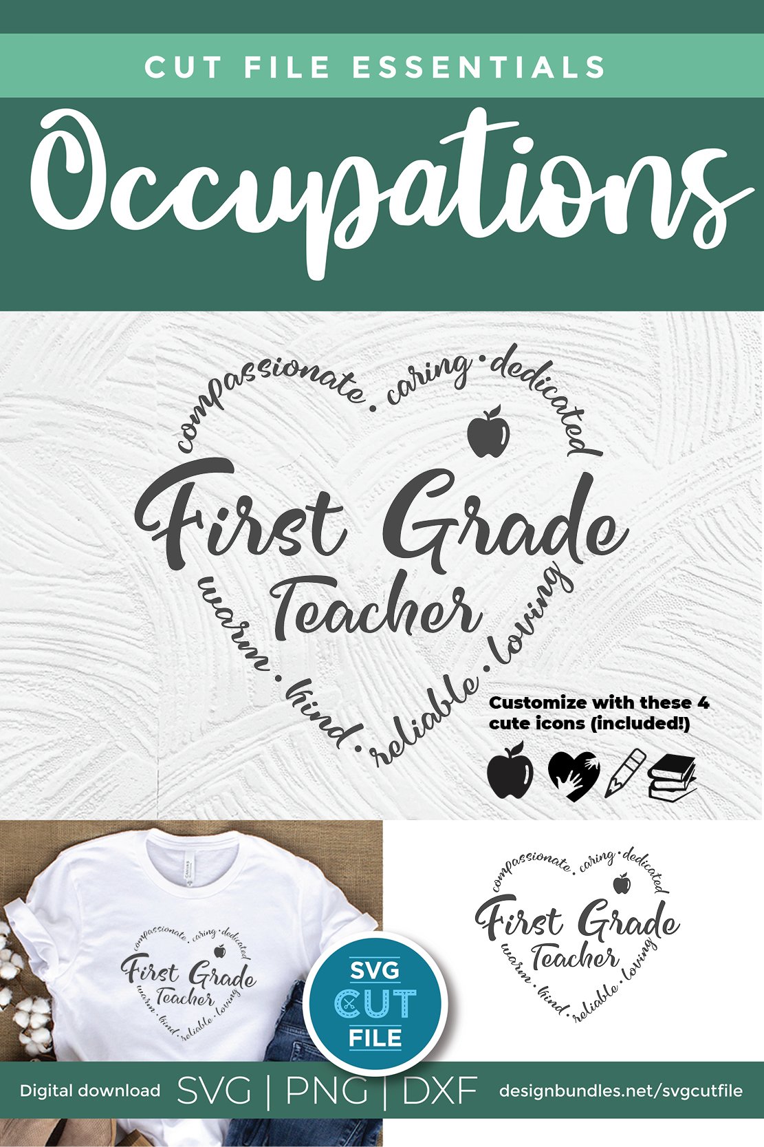 First Grade Teacher svg - a 1st grade teacher kit with icons
