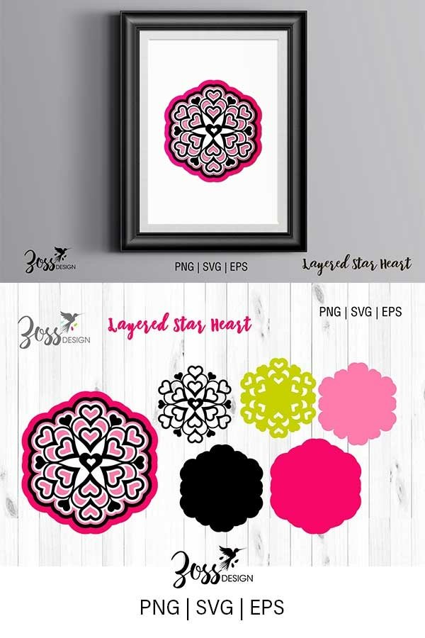Heart Star layered svg cut file design