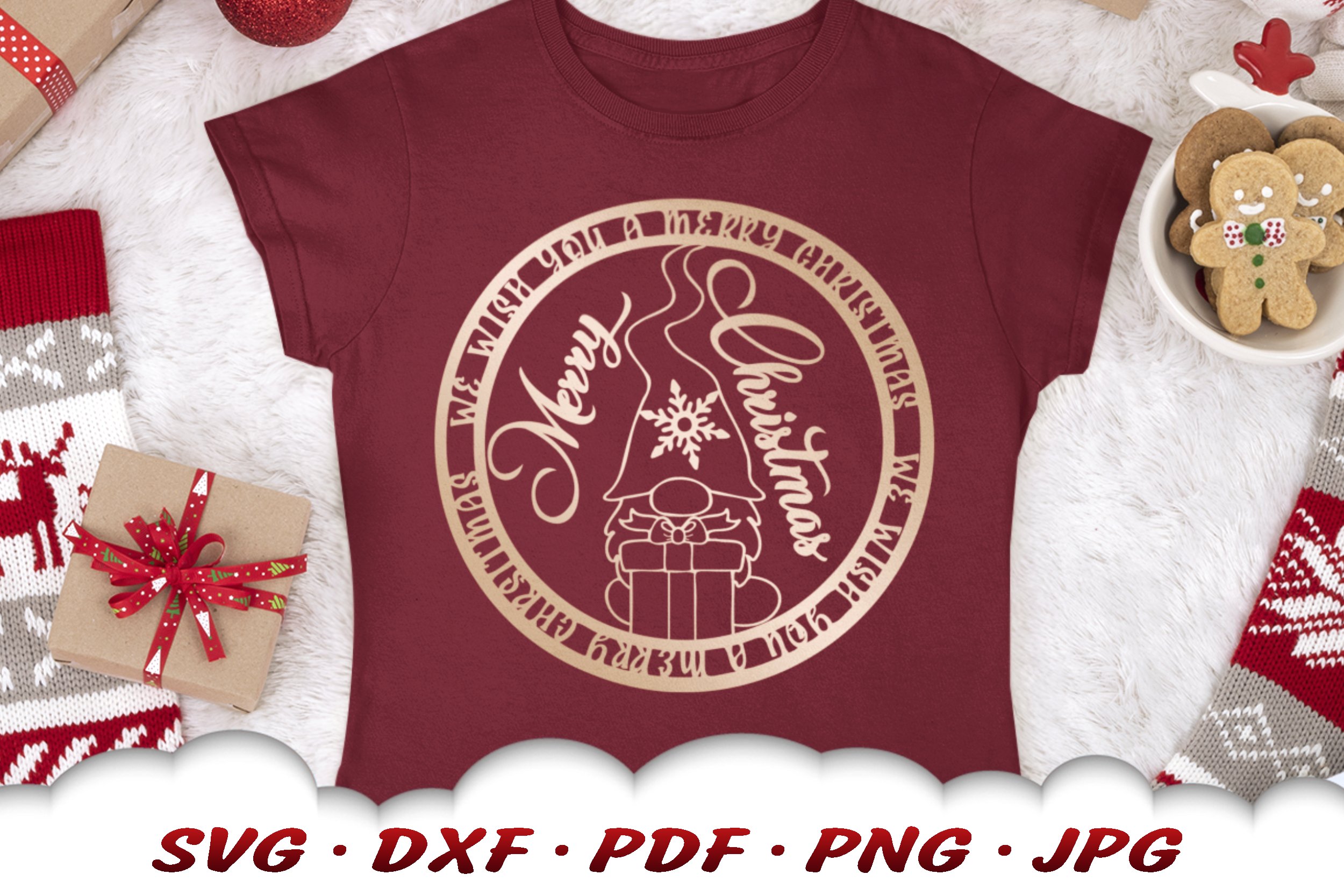 Merry Christmas Gnome Round SVG DXF Cut Files