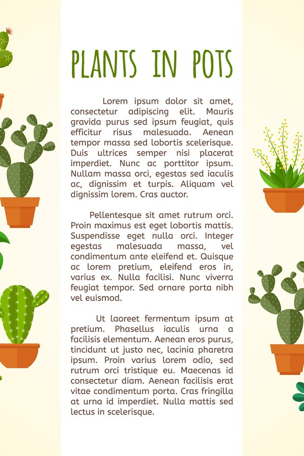 House plant and cactus vector brochure page template