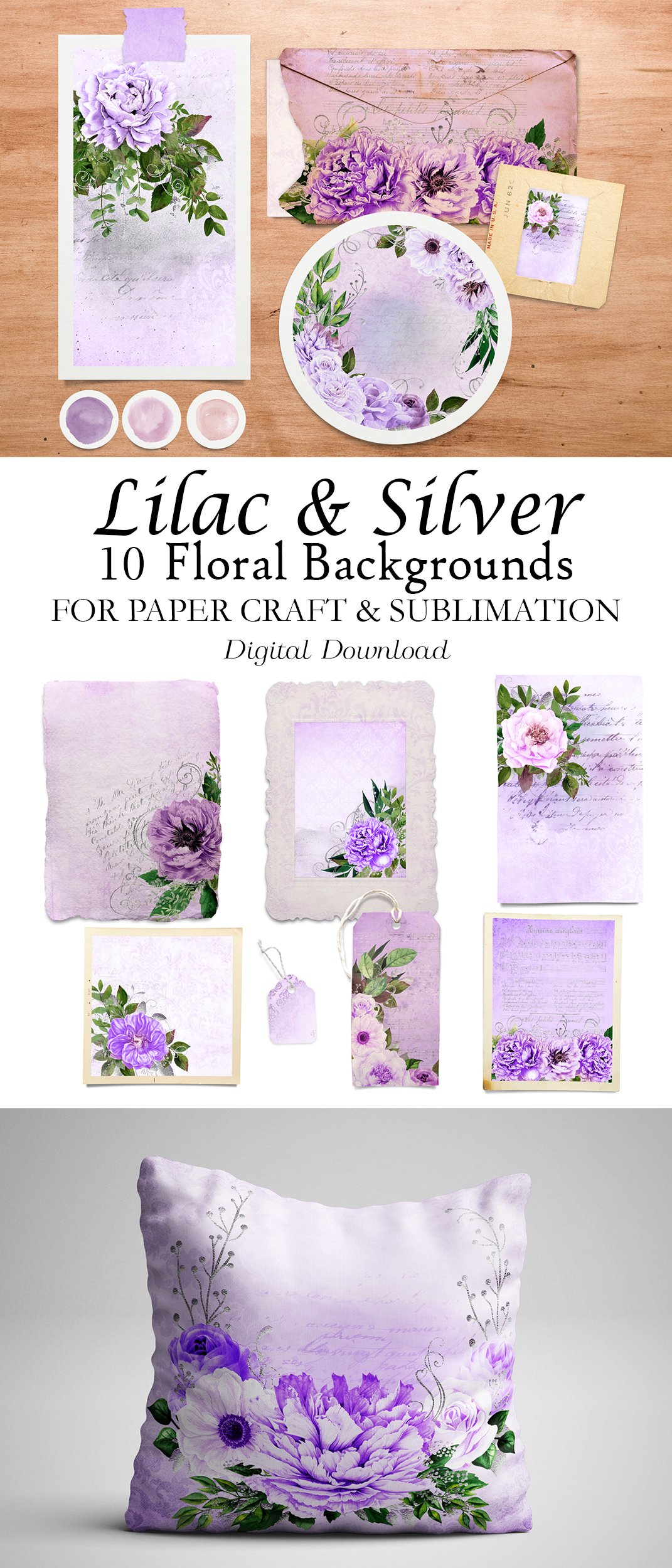 Lilac & Silver Floral Backgrounds For Crafters