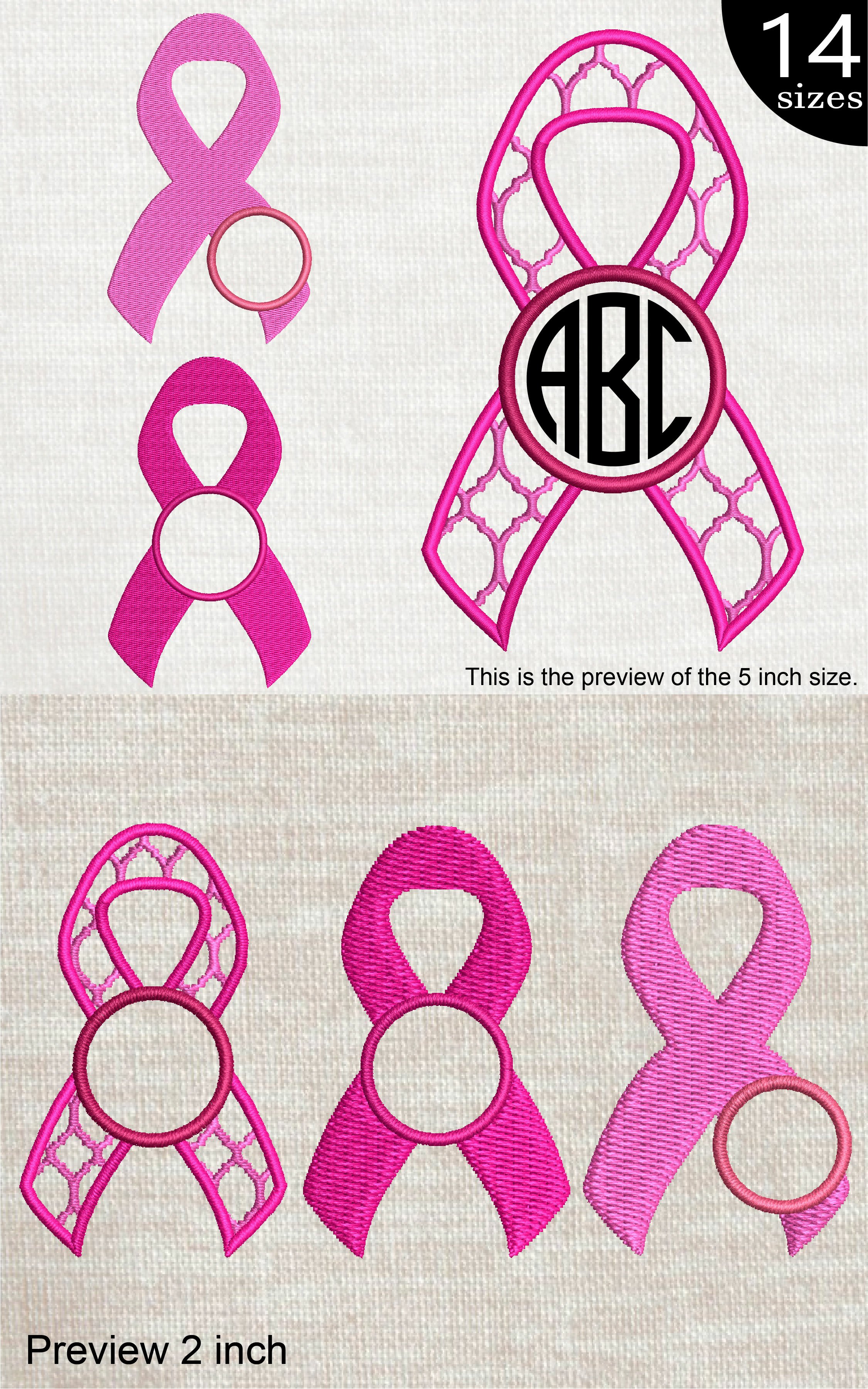 Circle Breast Cancer Ribbons - Embroidery Files - 77e