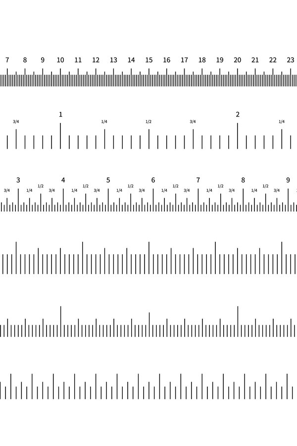 Ruler scale. Inch and cm measuring scales. Horizontal calibr
