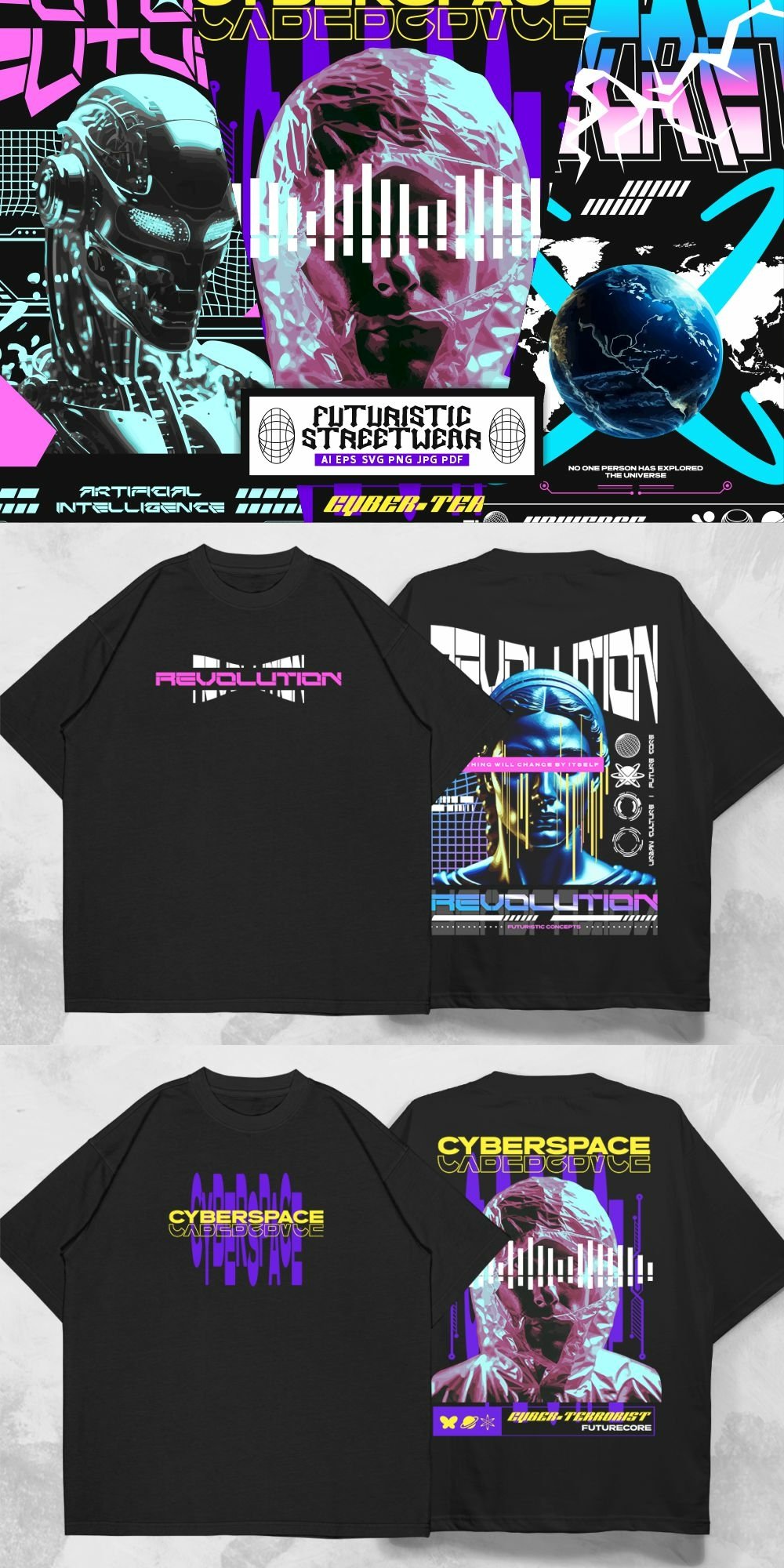 Futuristic Streetwear T shirt Designs Bundle