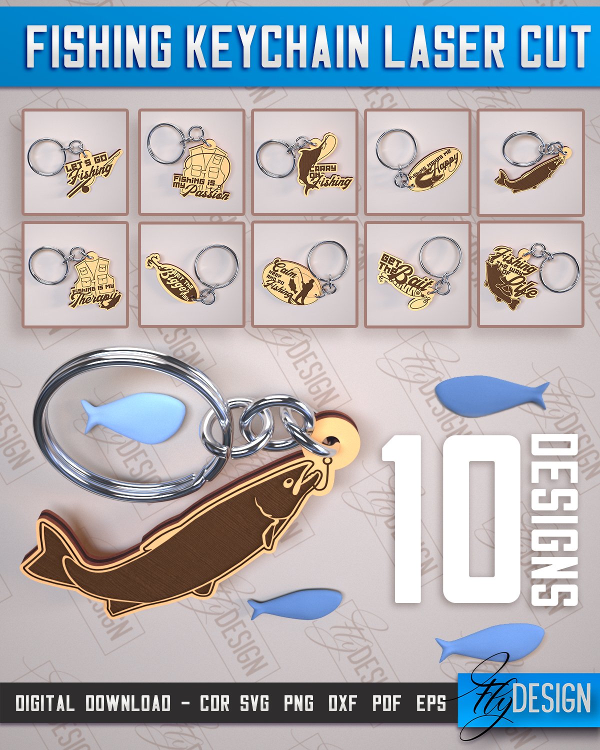 Fishing Keychain Laser Cut | Fishing Keyring (3950188)