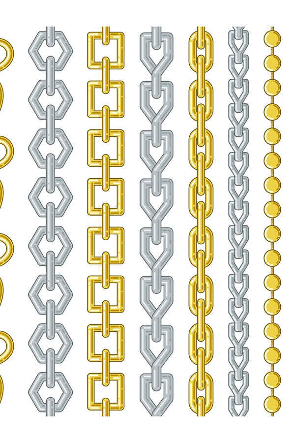 Gold and silver chains. Vector collection set isolate on whi