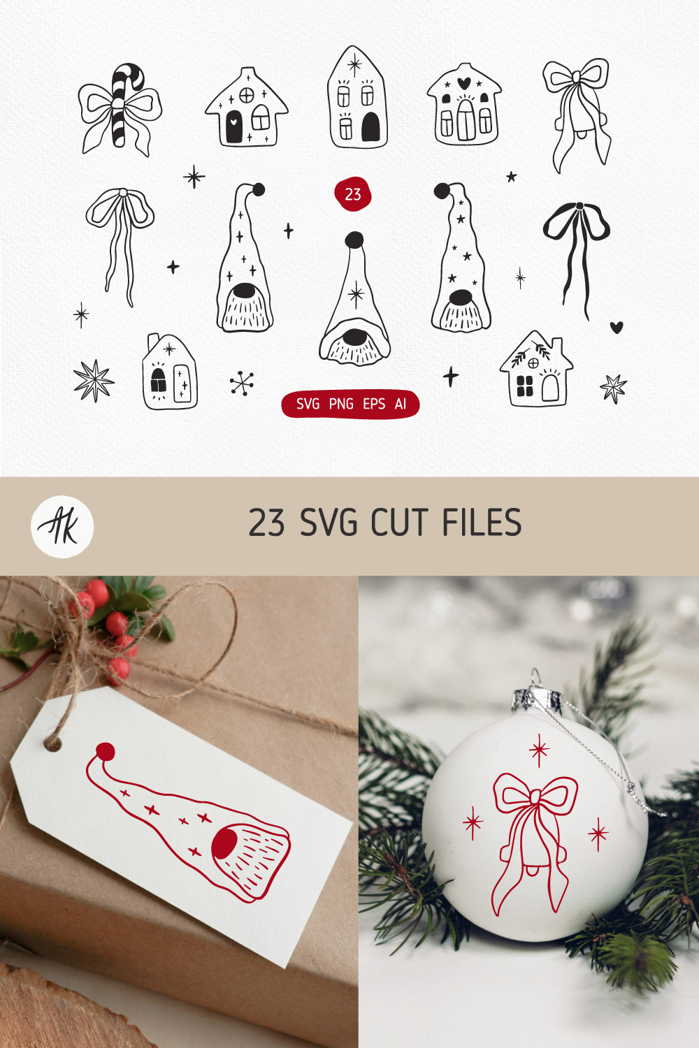 Christmas Gnomes SVG Files, Xmas Clipart PNG, Happy Holidays