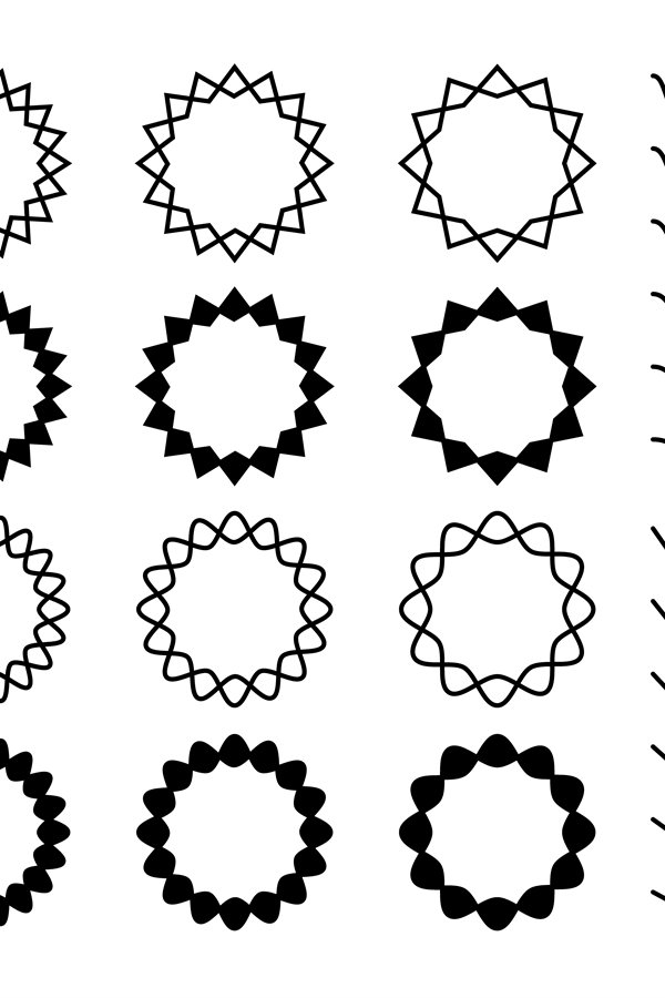 Wave zigzag dividers. Undulating zig zag round frames. Isola