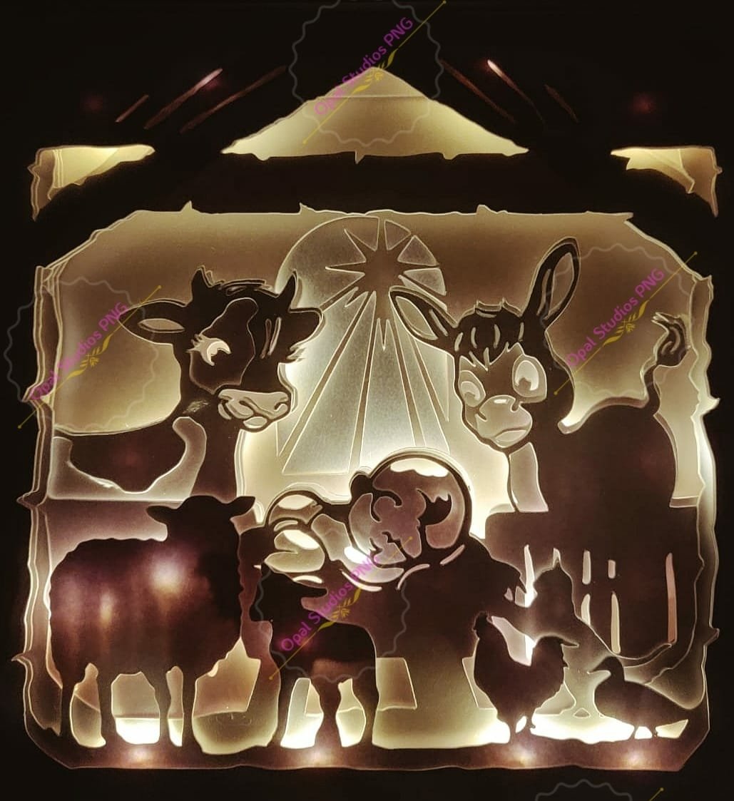Nativity religious Christmas 3d layered shadow box light box
