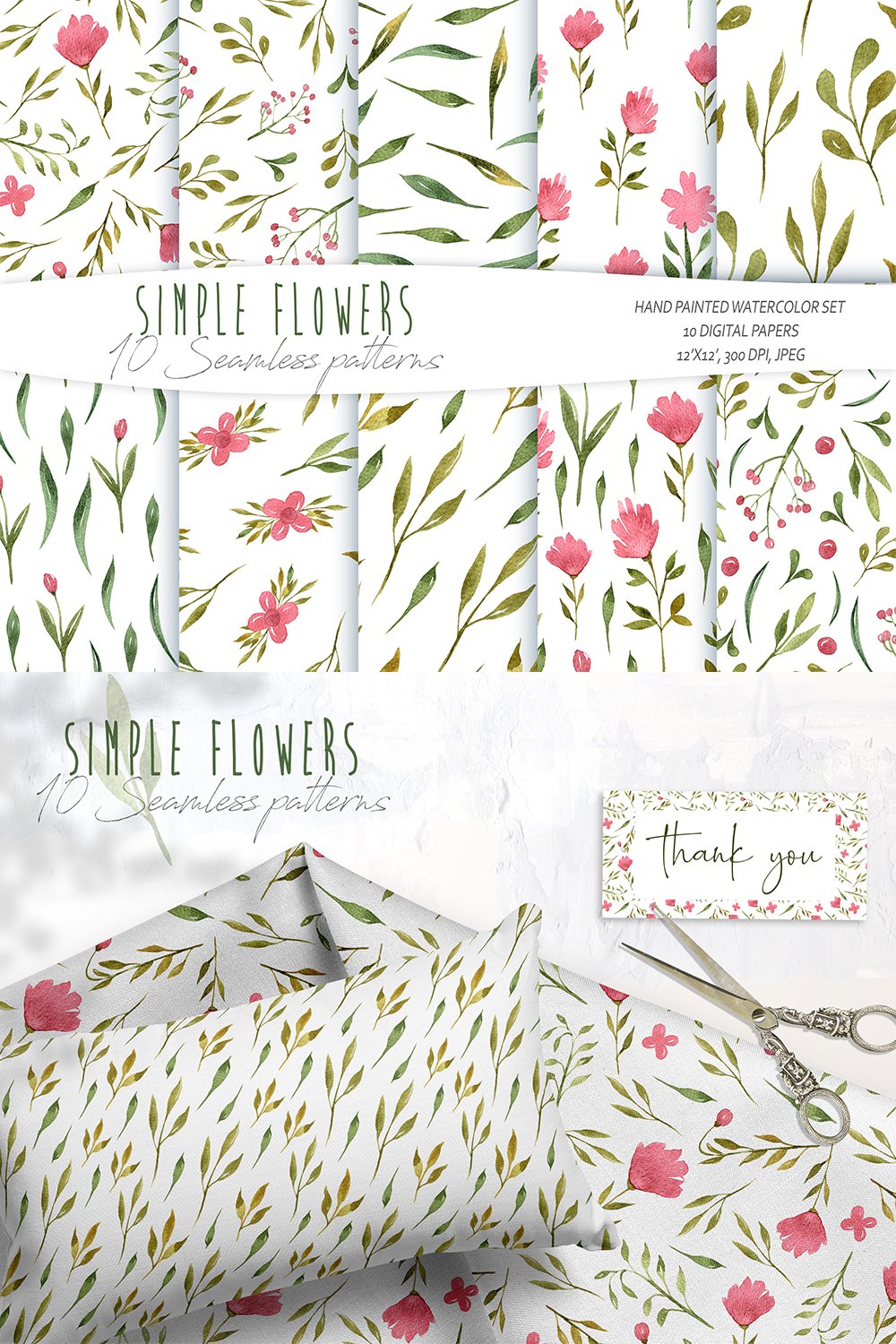 Watercolor floral seamless patterns / digital paper