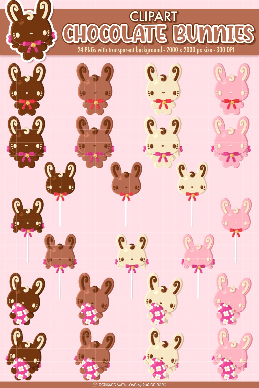 CHOCOLATE BUNNIES CLIPART - 24 Transparent Background PNGs