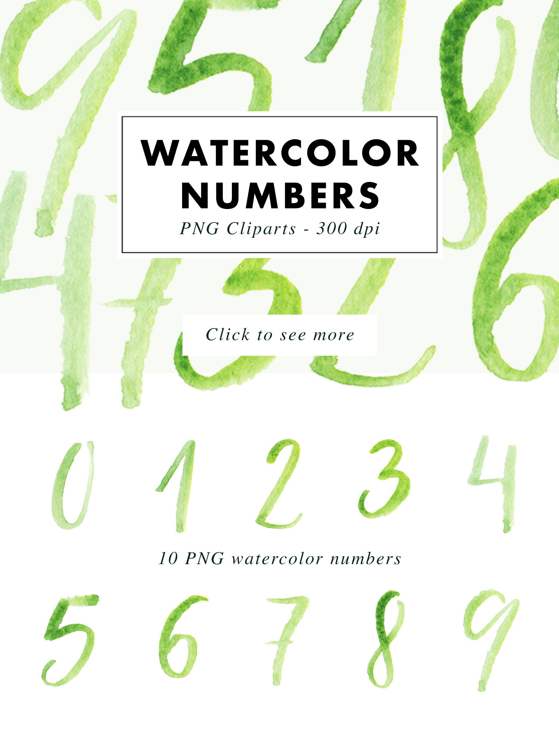 10 Watercolor Numbers PNG