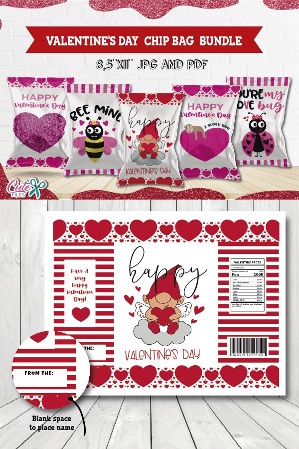 Valentines day chip bag BUNDLE Printable for friends