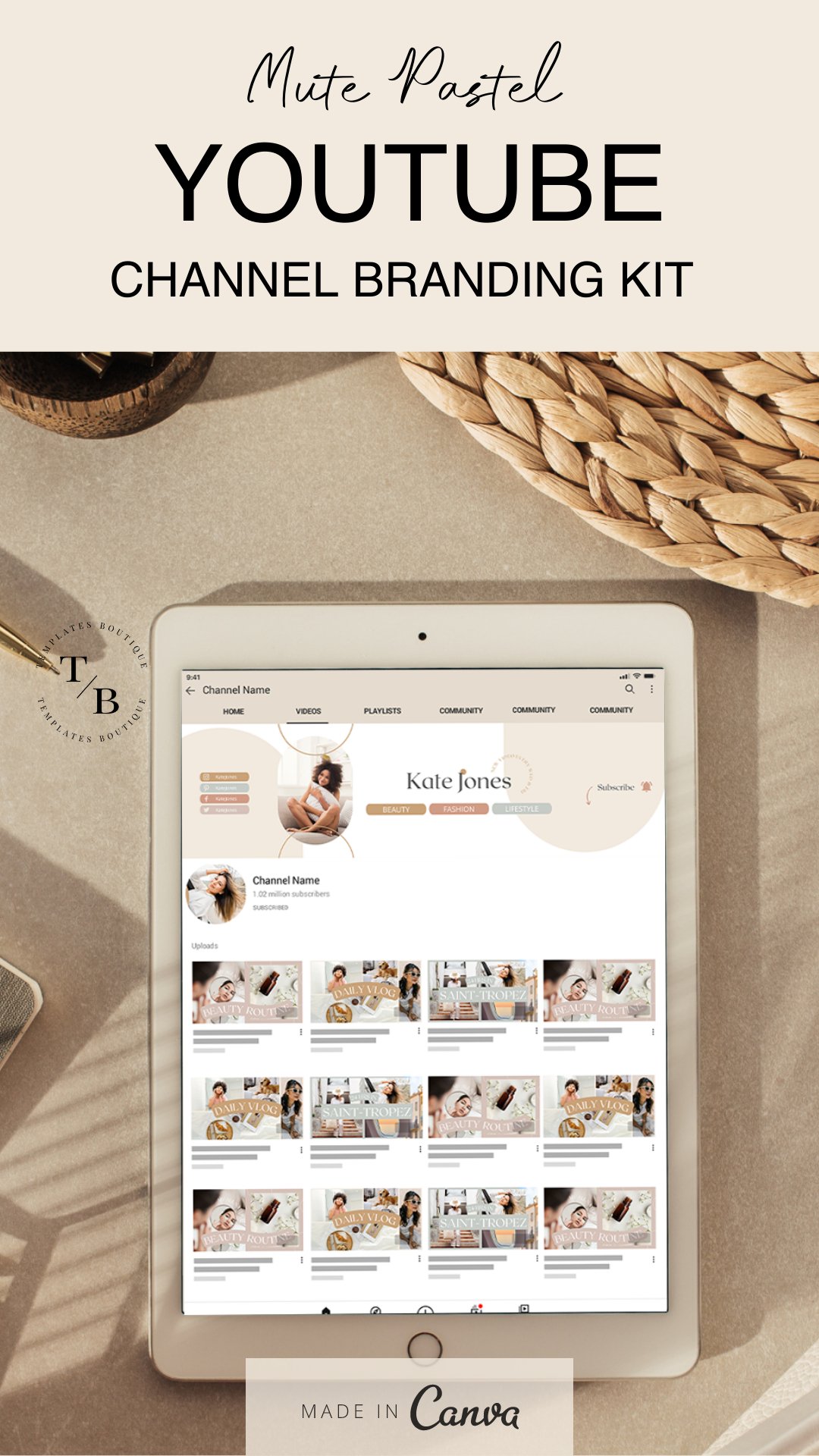Pastel YouTube Channel Branding Kit | Canva Templates