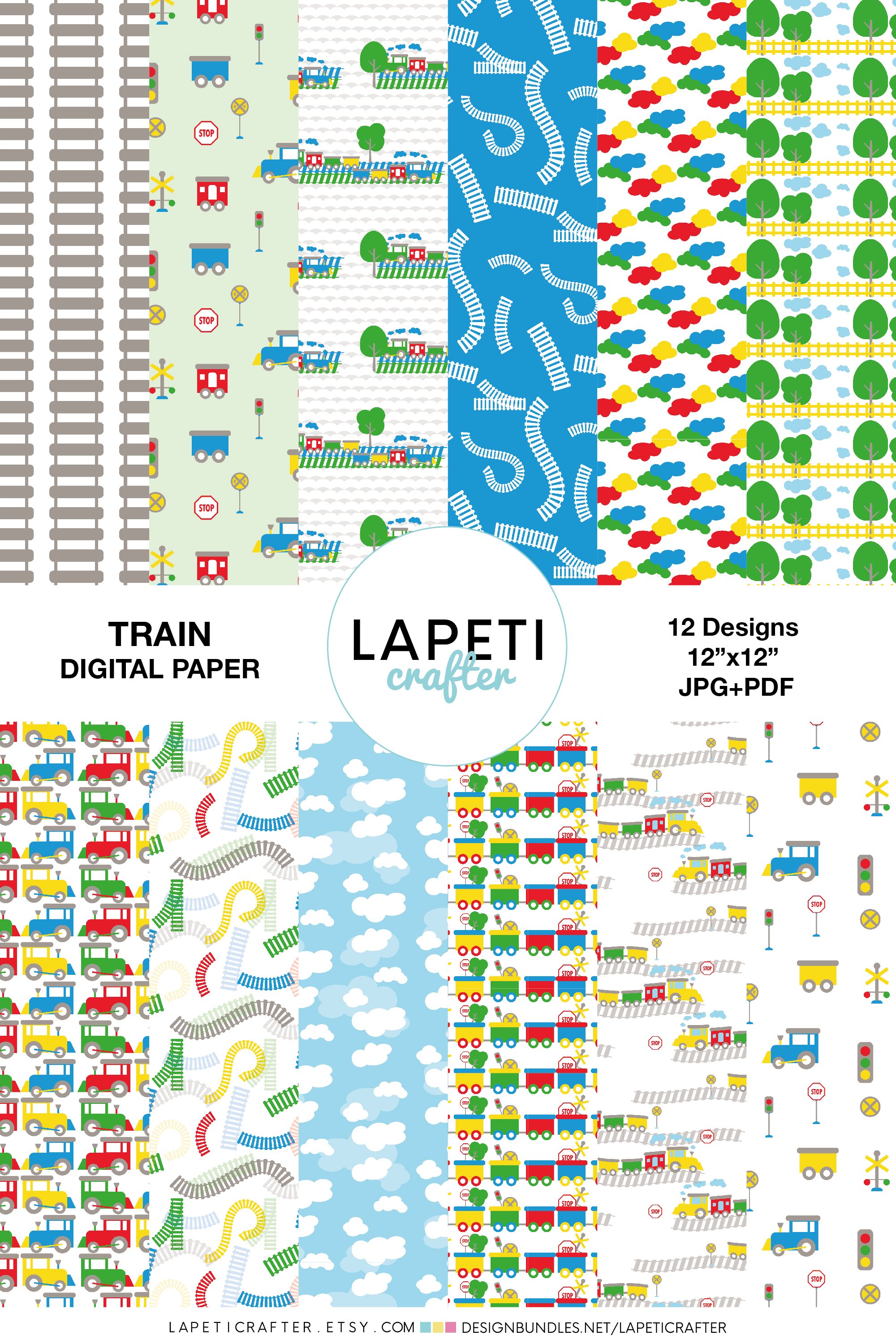 Train Digital Paper Pack | Kids Scrap Paper