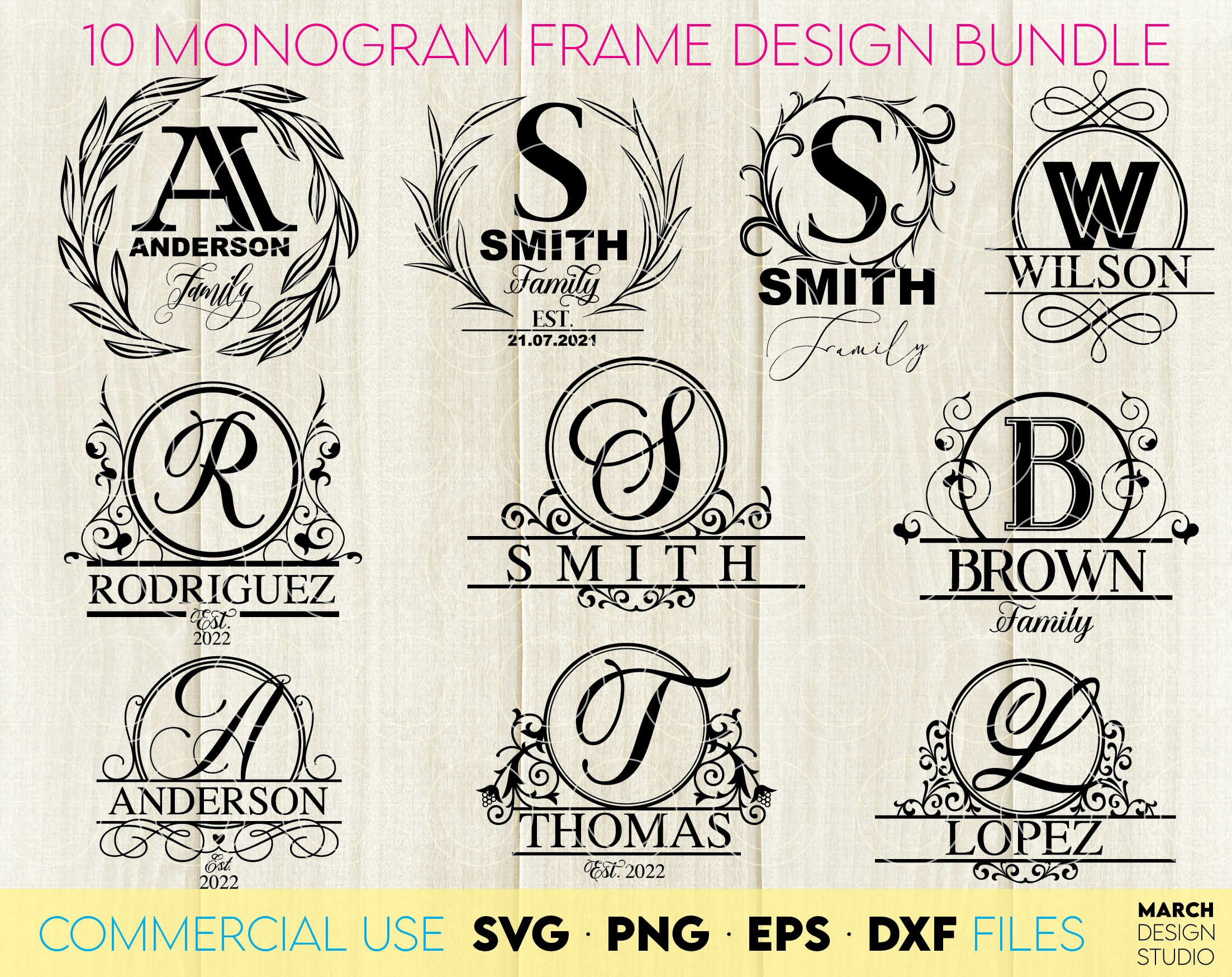Monogram frame mega bundle, family monogram wreath bundle