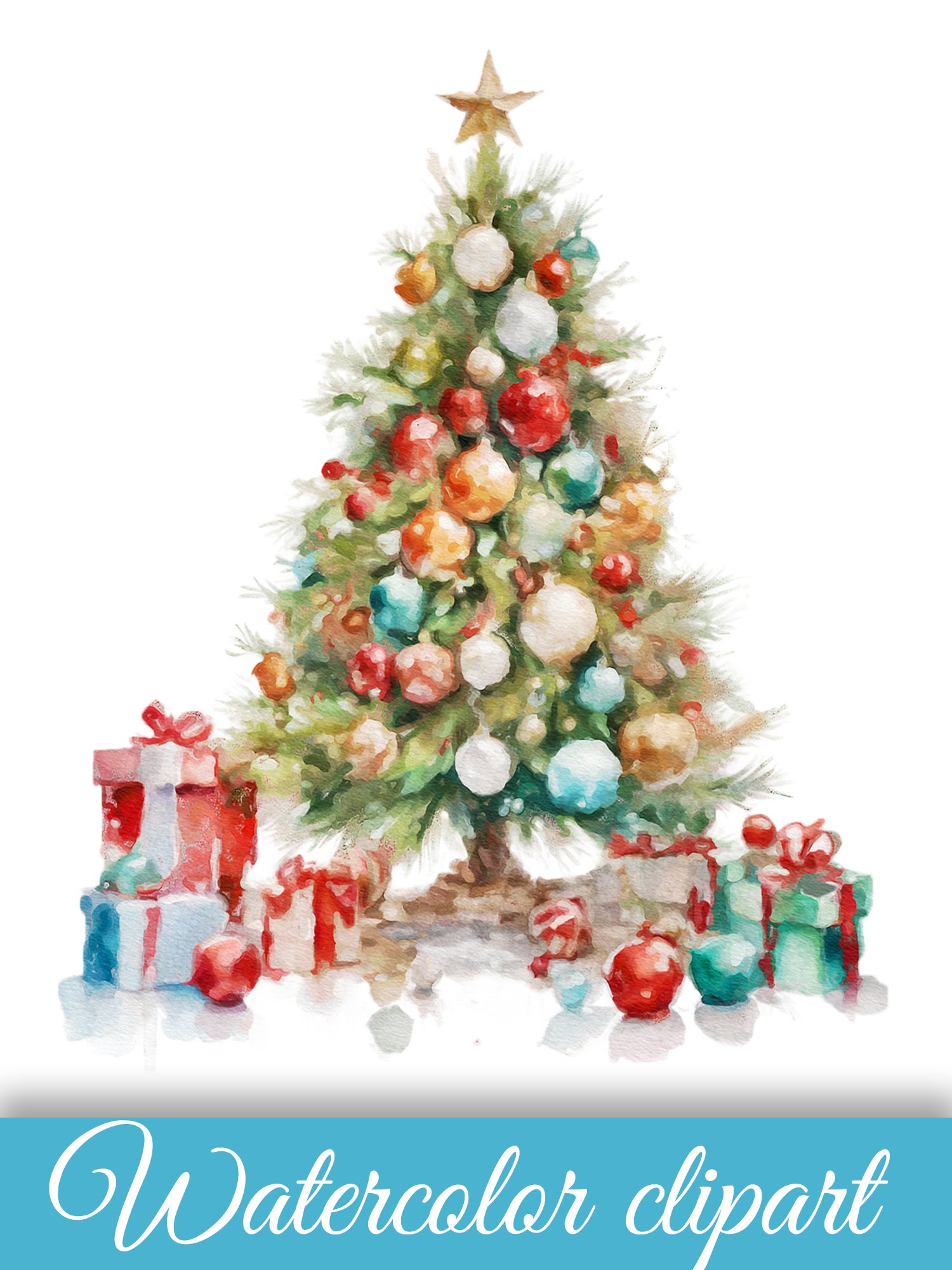 Christmas Tree Sublimation Watercolor Clipart / (3020219)