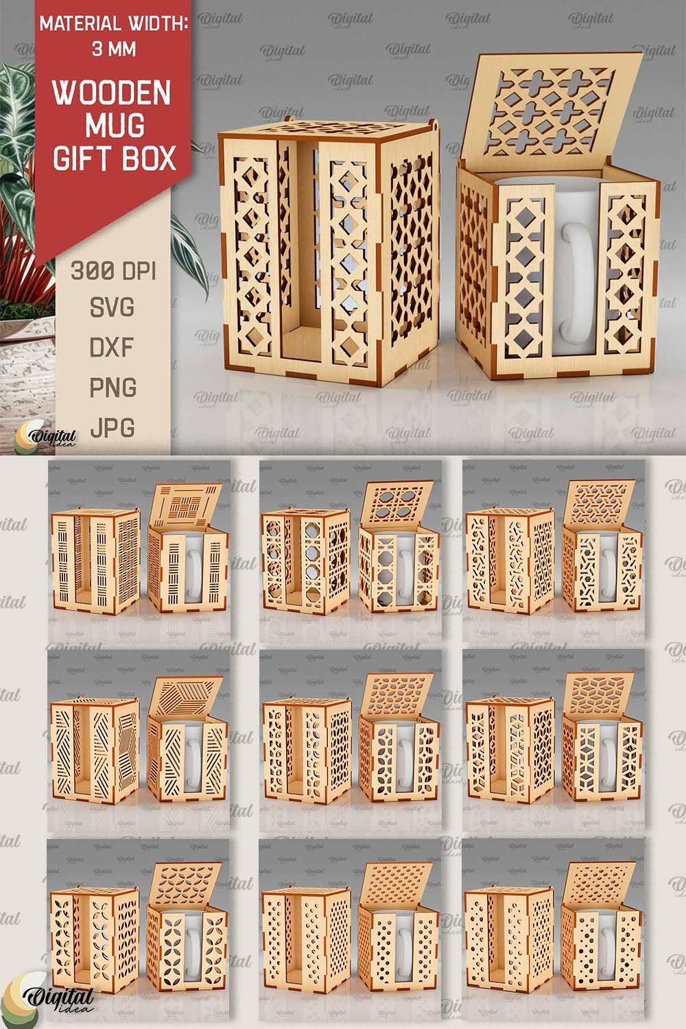 Wooden Mug Gift Boxes Laser Cut Bundle. Mug Boxes SVG