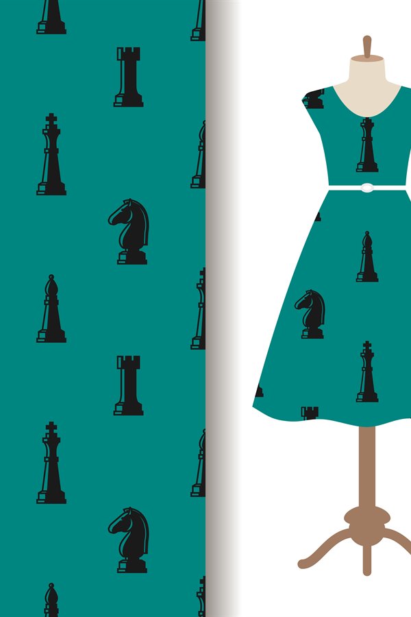 Dress fabric pattern with chess pieces