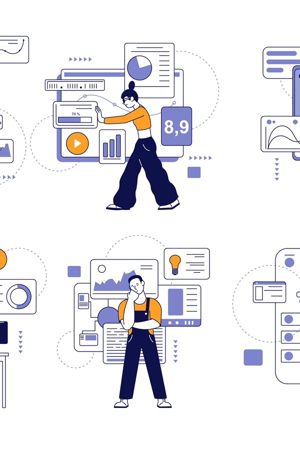 People develop app. Flat technology person, programming proc