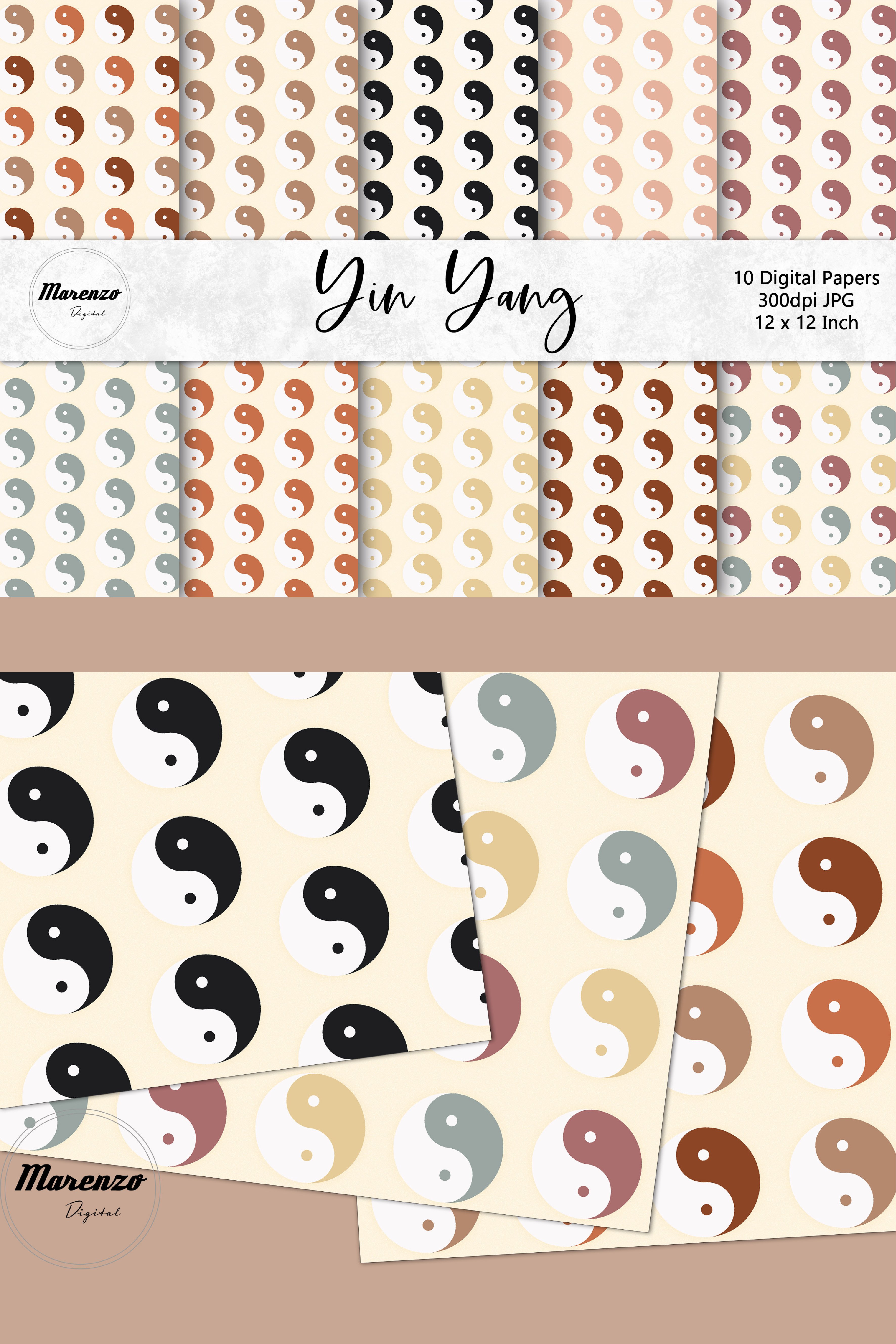 Yin Yang Seamless Patterns - 10 Digital Papers