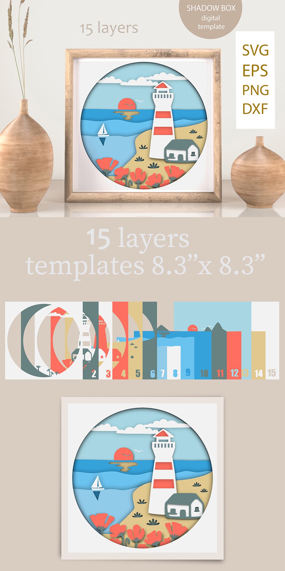 3d shadow box svg lighthouse