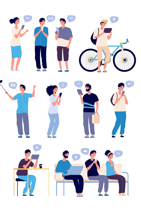 Chatting people. Persons in online conversations, internet f