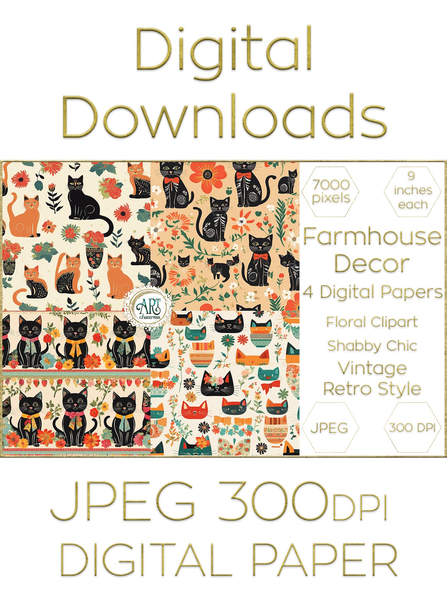 Black Cat Digital Paper Retro Decorations Digital (3487407)
