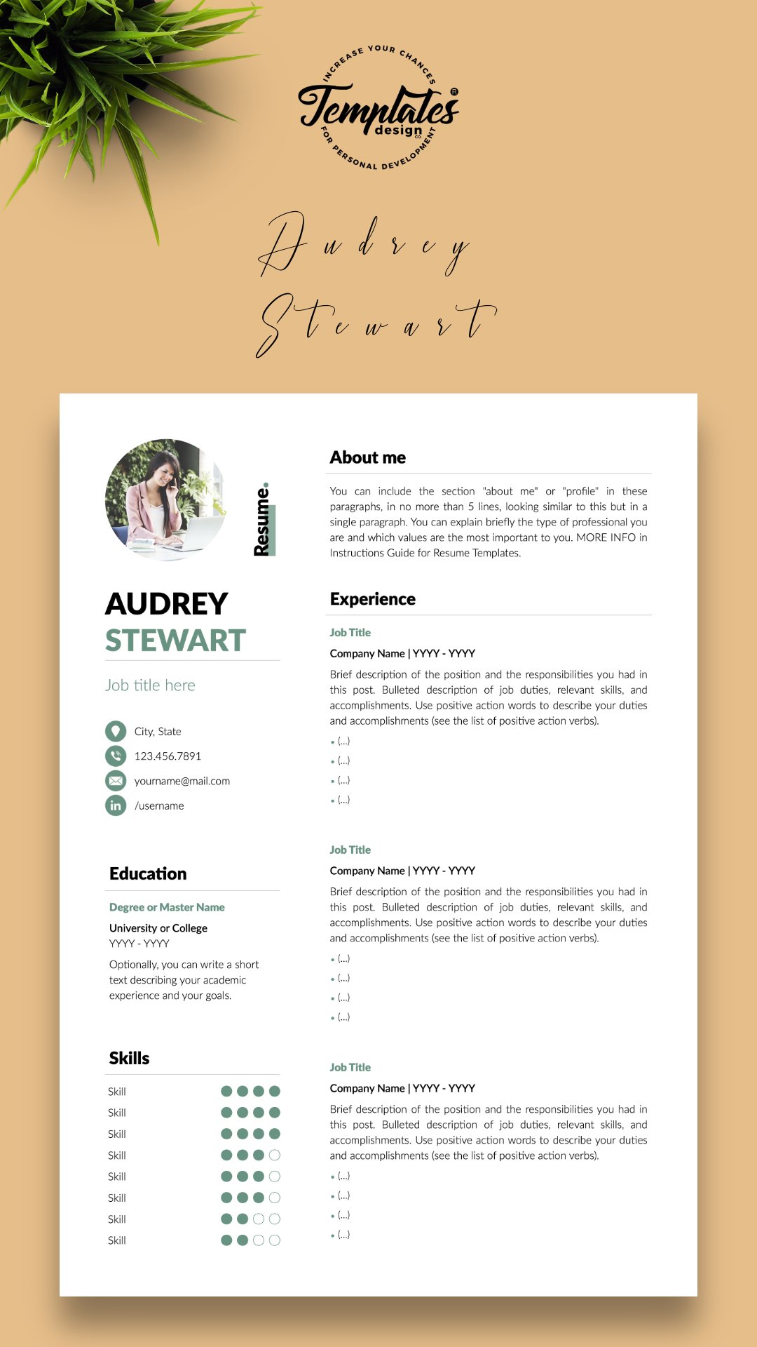 Modern Resume CV Template for Word & Pages Audrey Stewart