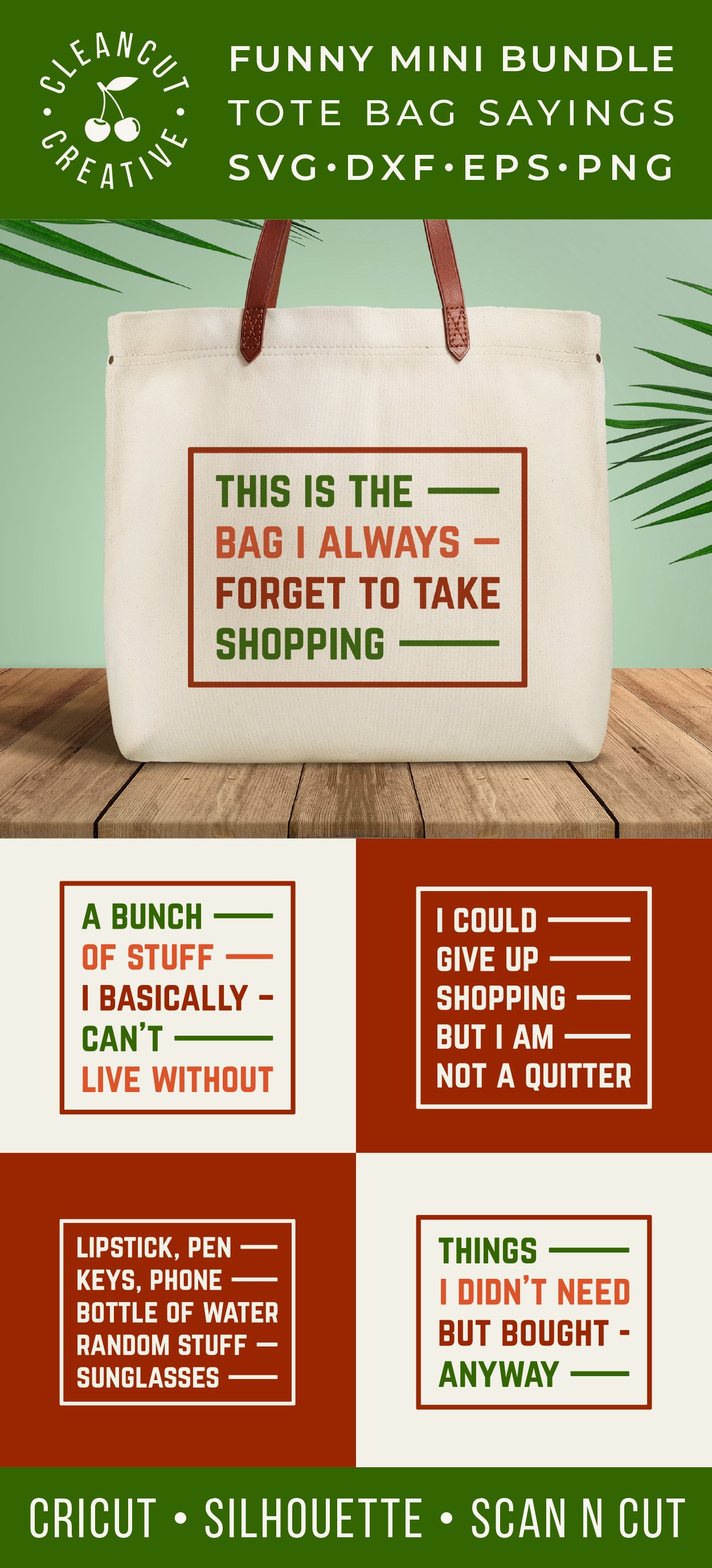 Funny Tote Bag Sayings - Mini Bundle of 6 SVG craft designs