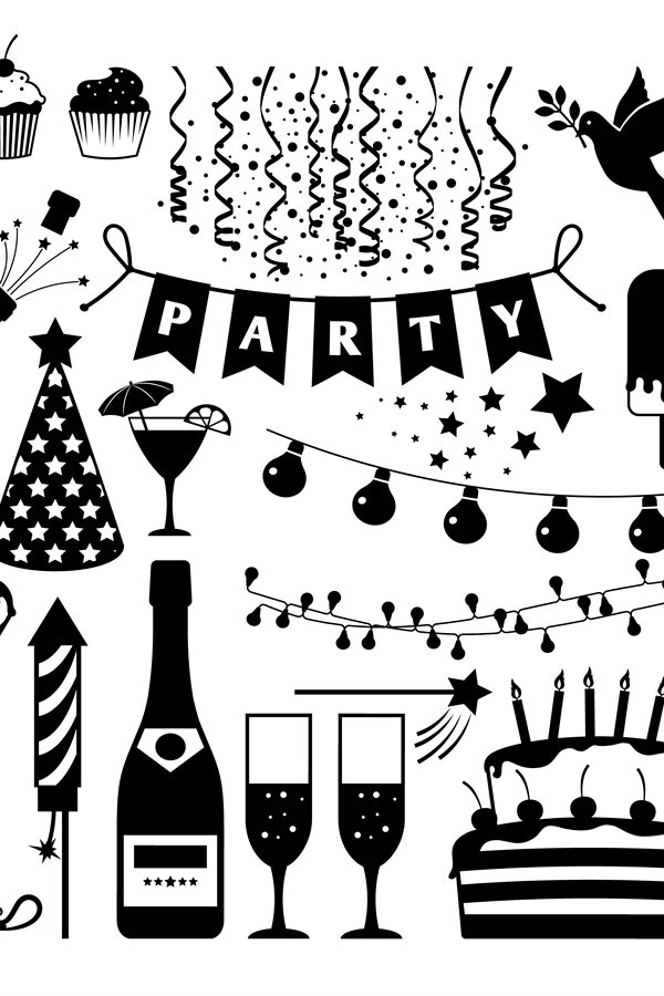 Party black icons set