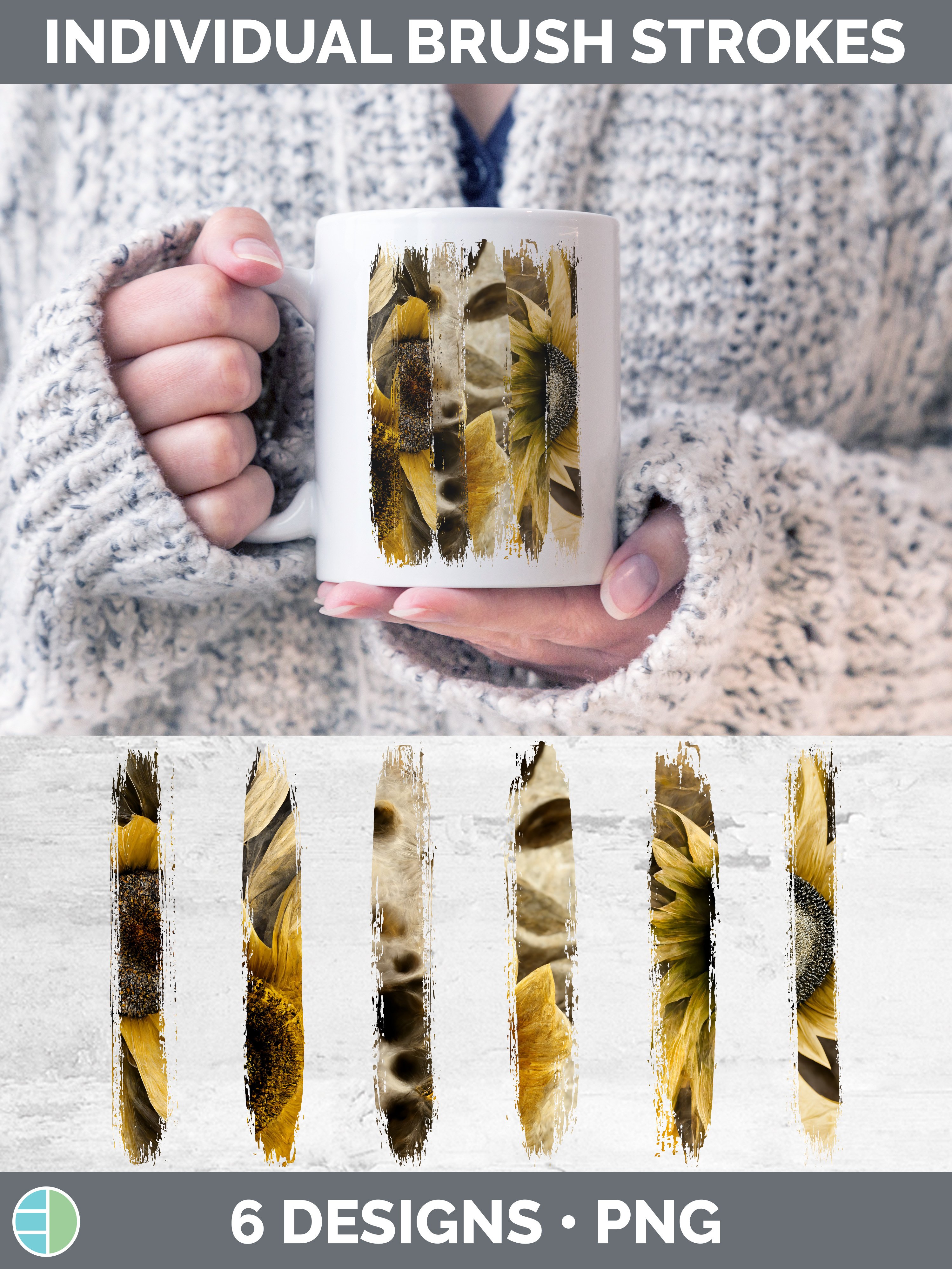 Sunflower Brush Strokes PNG | Sublimation Designs