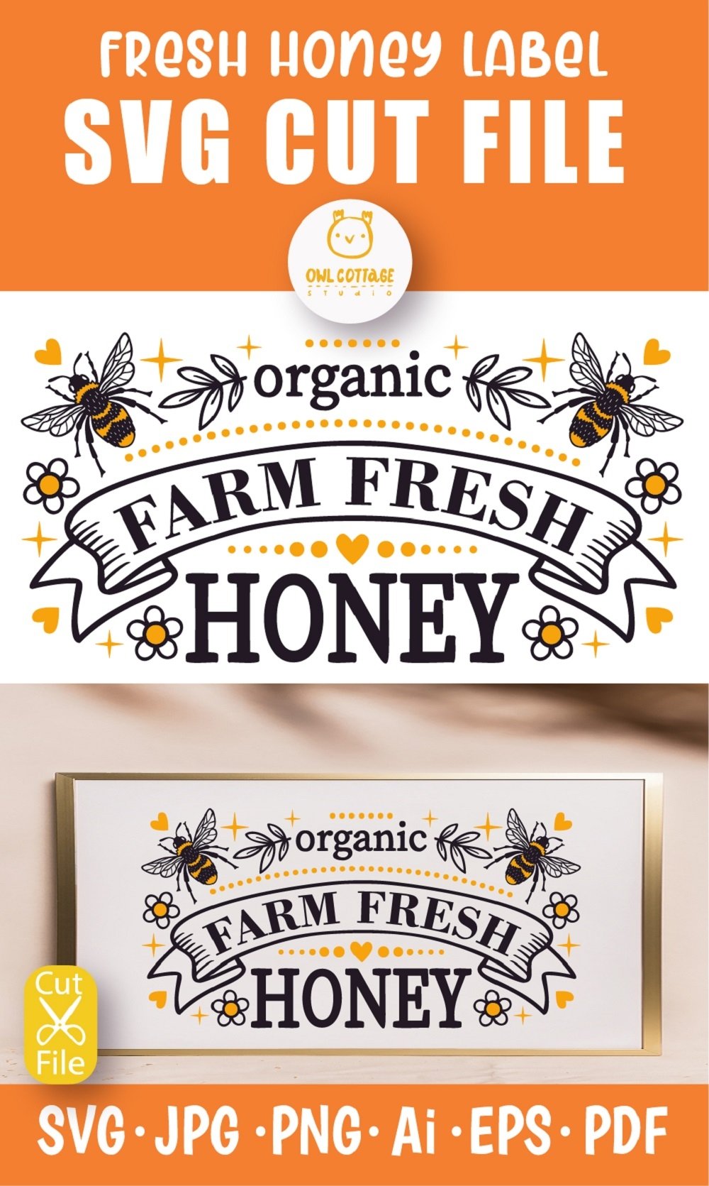 Farm Fresh Honey SVG| Honey Packaging Design Cut File