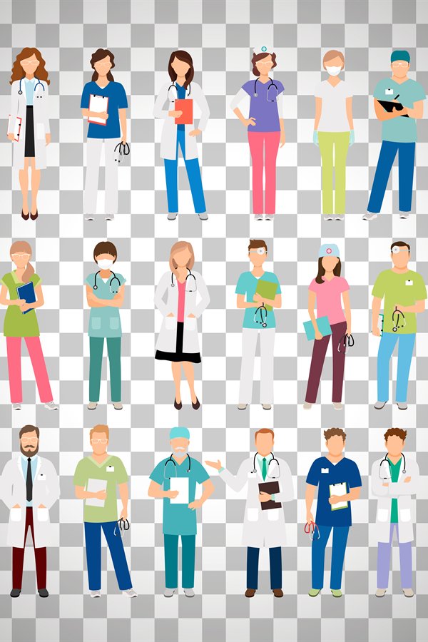 Doctors and nurses on transparent background