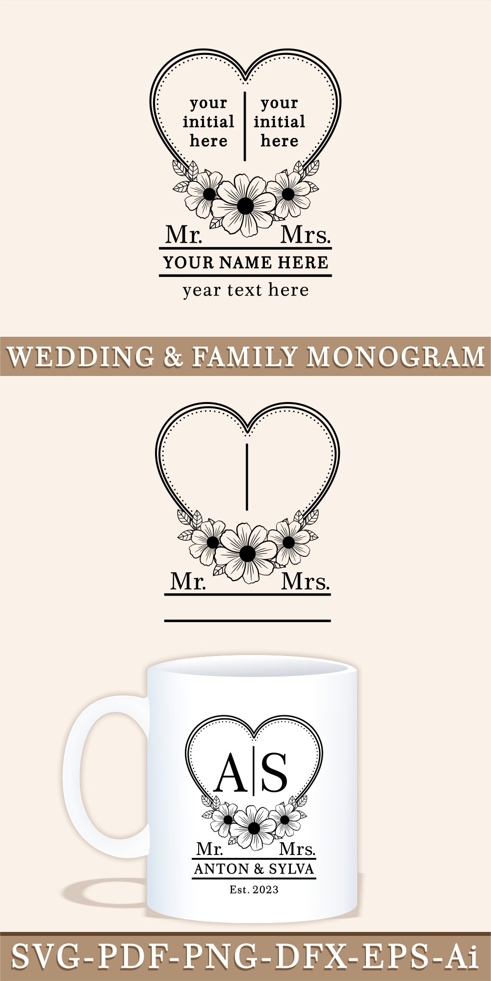 Heart Monogram Svg, Wedding Svg, Valentines Day, Valentine