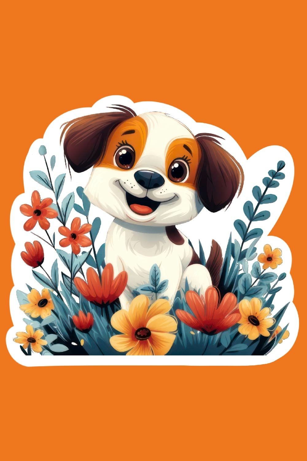 Spring funny Dog sticker | Sticker Dog with flowers