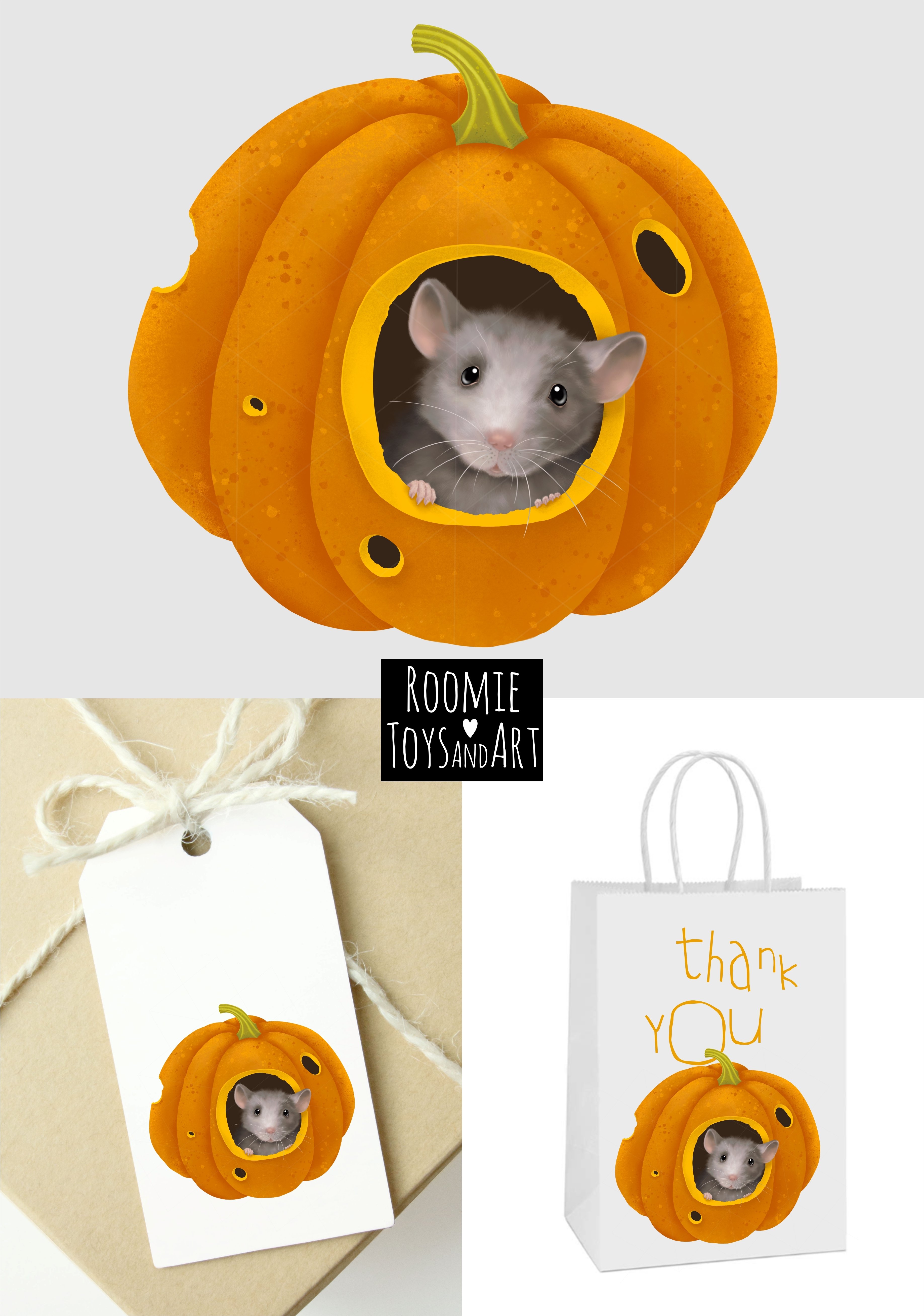 Cute mouse in pumpkin PNG, Fall Halloween Thanksgiving