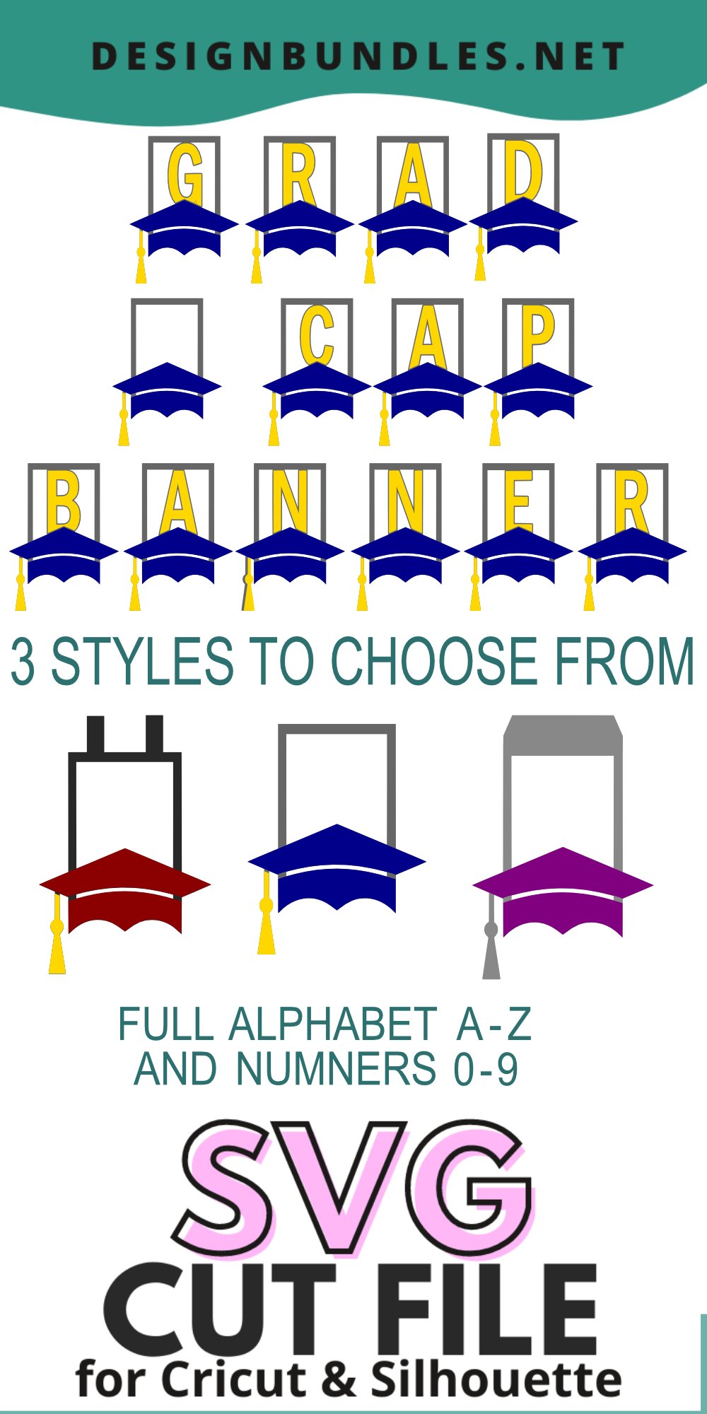 Banner GRADUATION FULL ALPHABET & NUMBERS Set 01 BUNTING SVG
